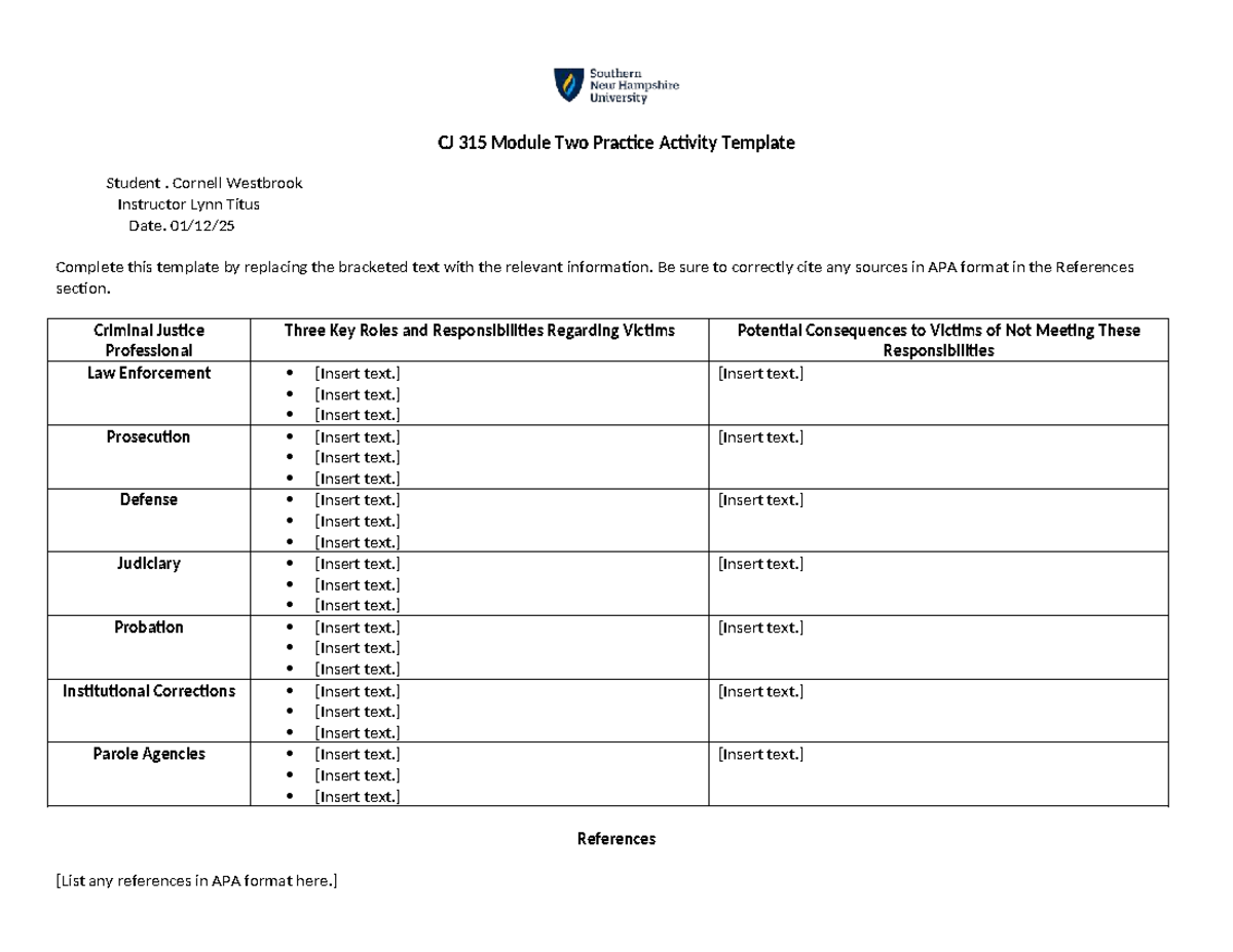 CJ 315 Module Two Practice Activity Template - CJ 315 Module Two ...