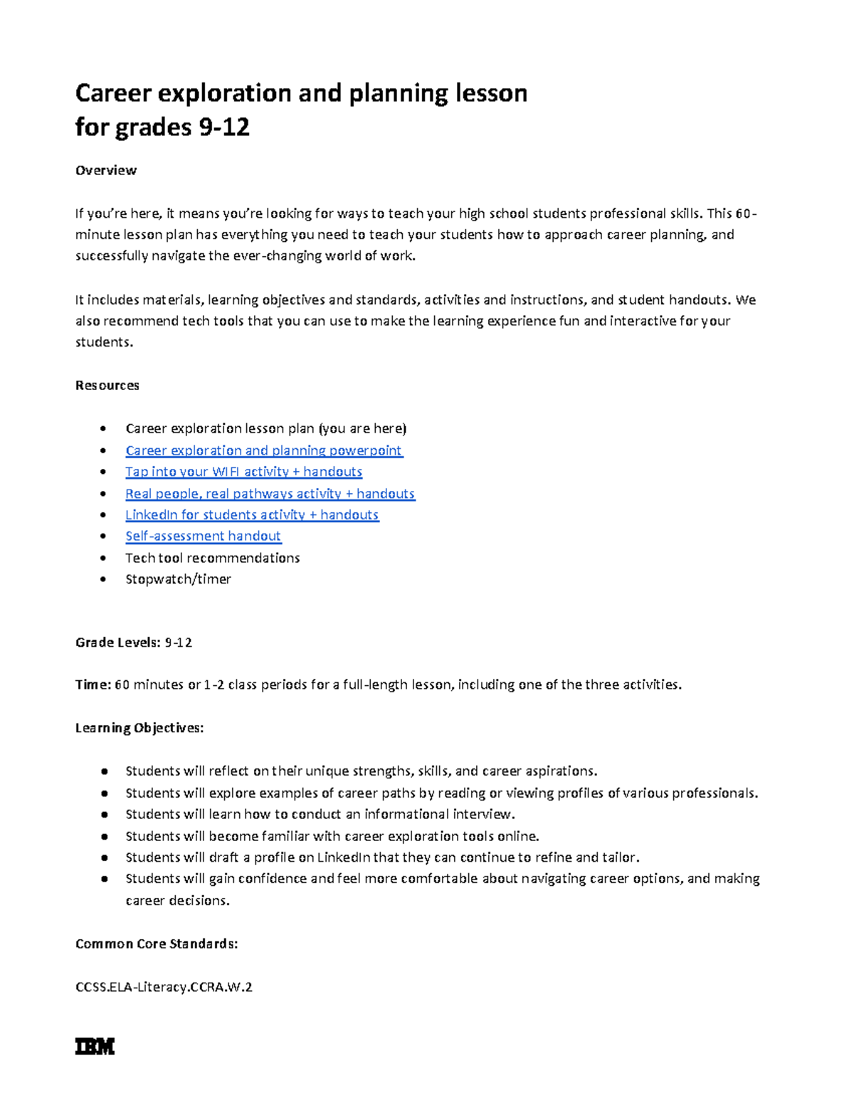 Lesson Plan-Career Exploration-Final - Career exploration and planning ...