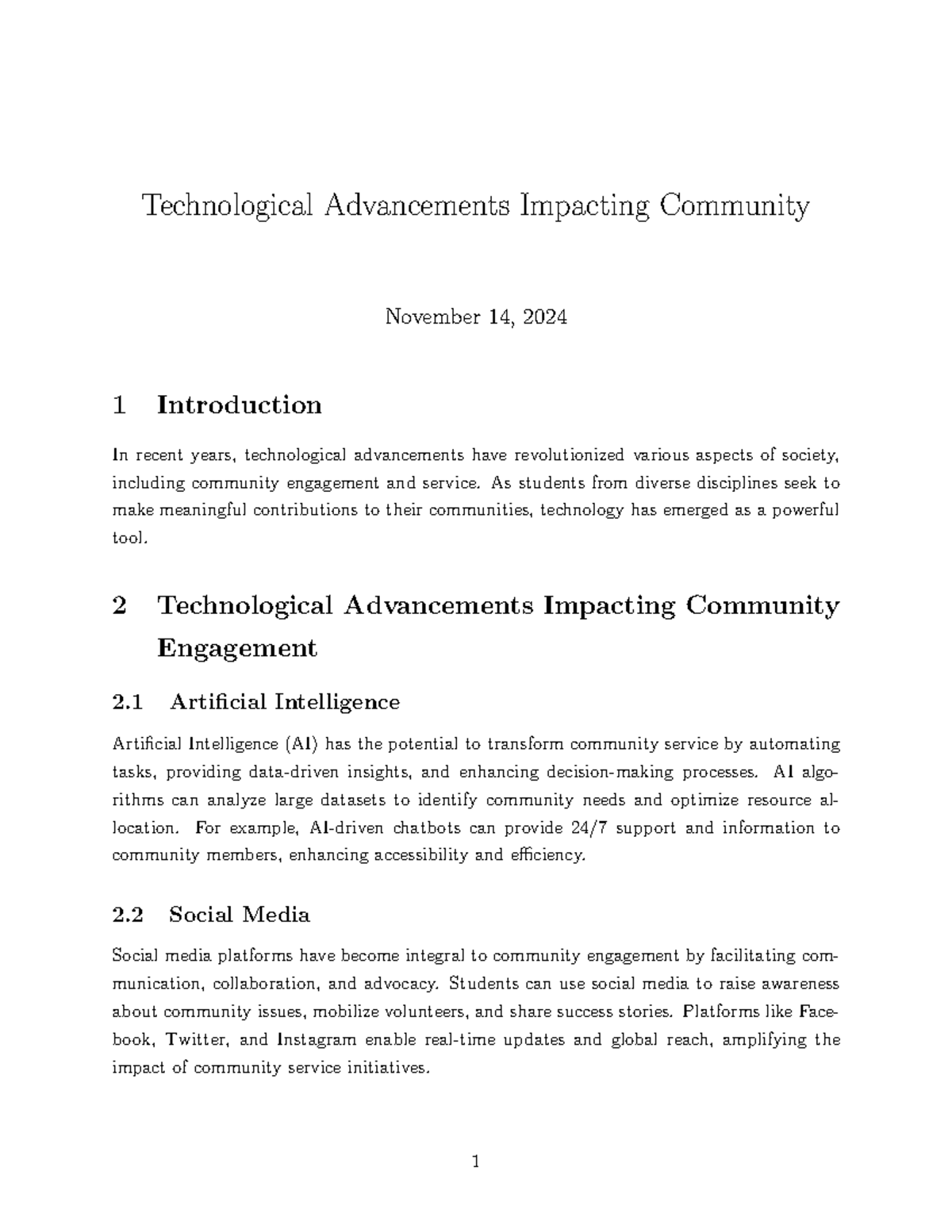 Technological Advancements in Community Engagement: A Student ...