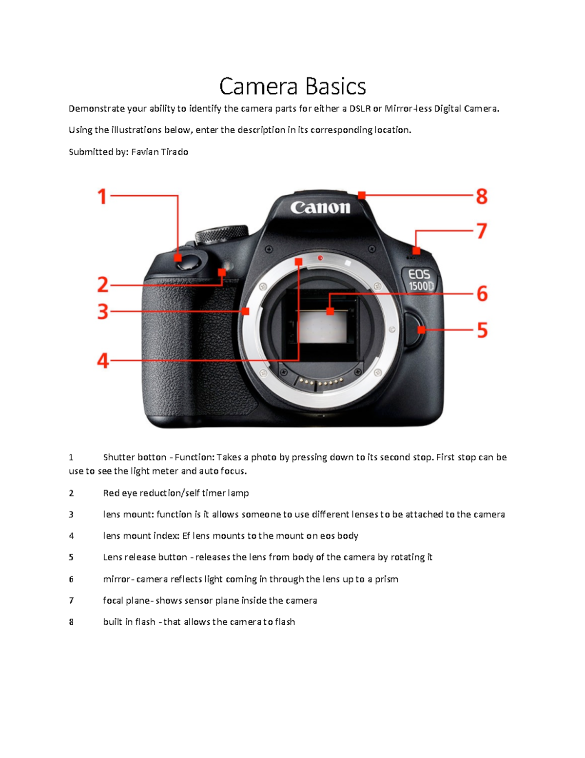 DDN-215-RS-Camera Basics - Parts Identification Checklist - Studocu