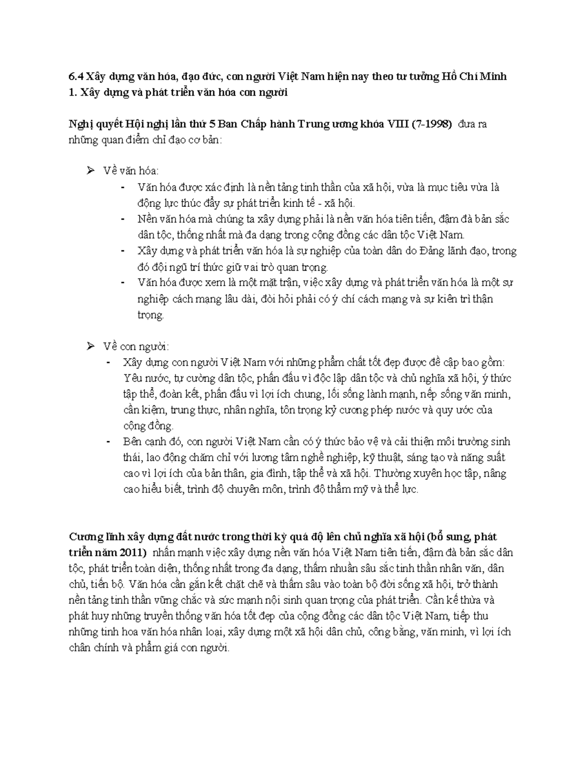 6.4.1 vận dụng tư tưởng HCM - 6 Xây dựng văn hóa, đạo đức, con người ...