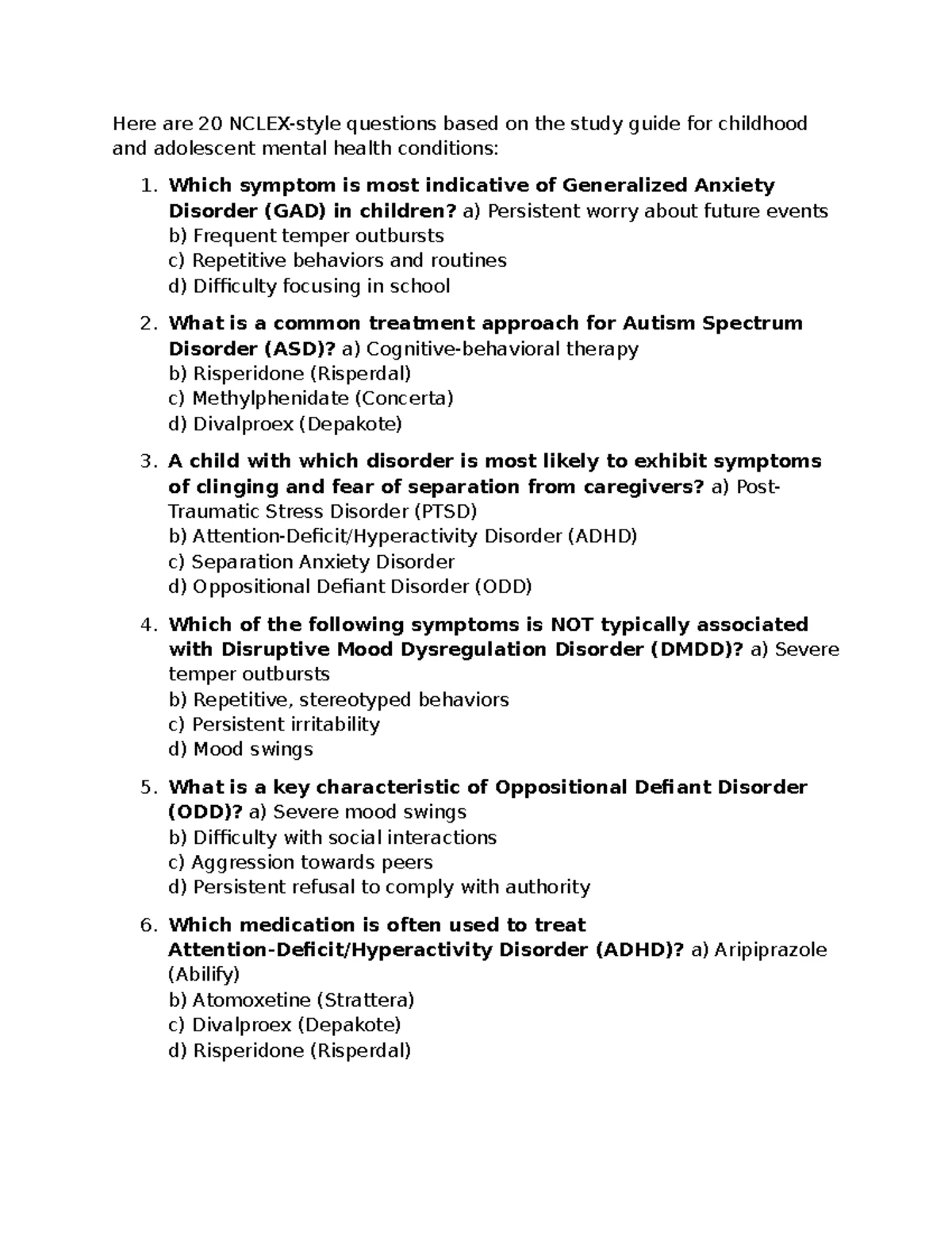 NCLEX Style Questions on Anxiety Disorders - Mental Health Module 8 ...