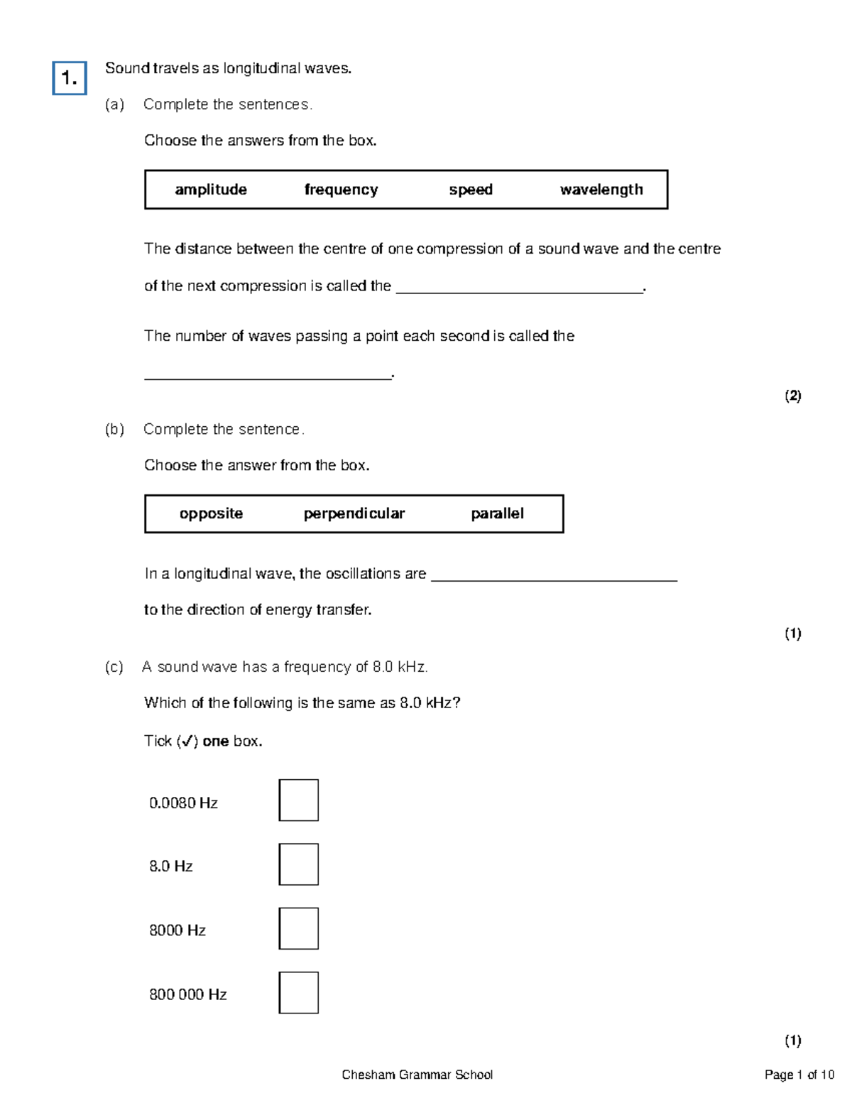 GCSE Physics Exam Pro Qs: Sound Waves & Wave Properties - Studocu