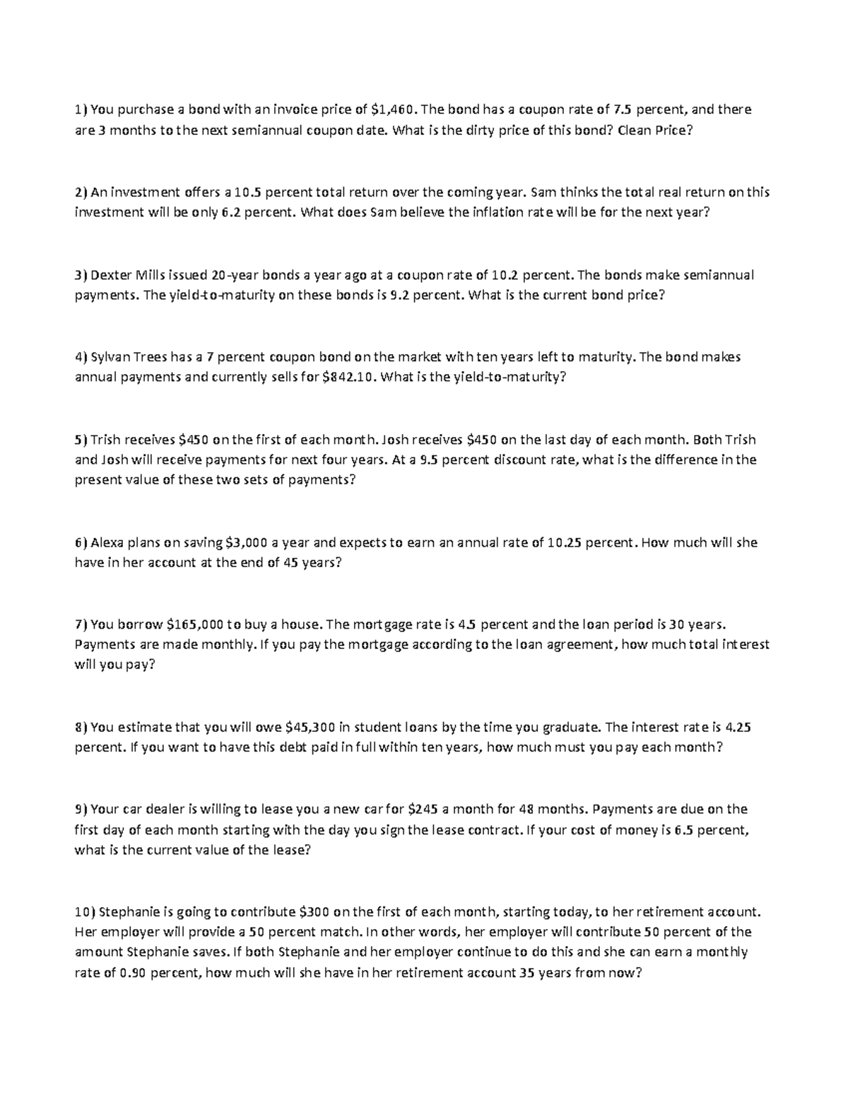 E2 Financial Concepts Practice Problems and Solutions - Studocu