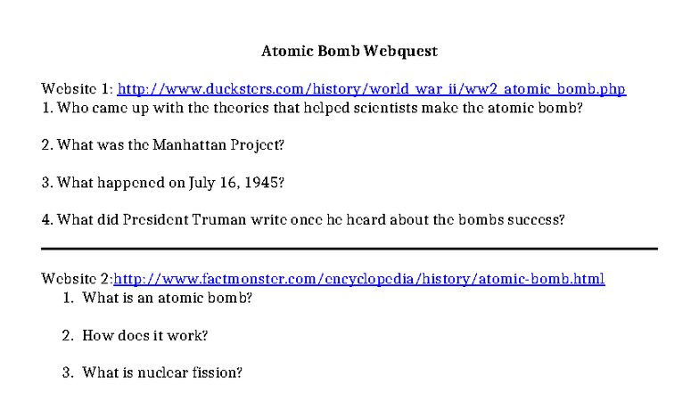 Atomic Bomb Webquest: Key Theories & Historical Impact - Studocu