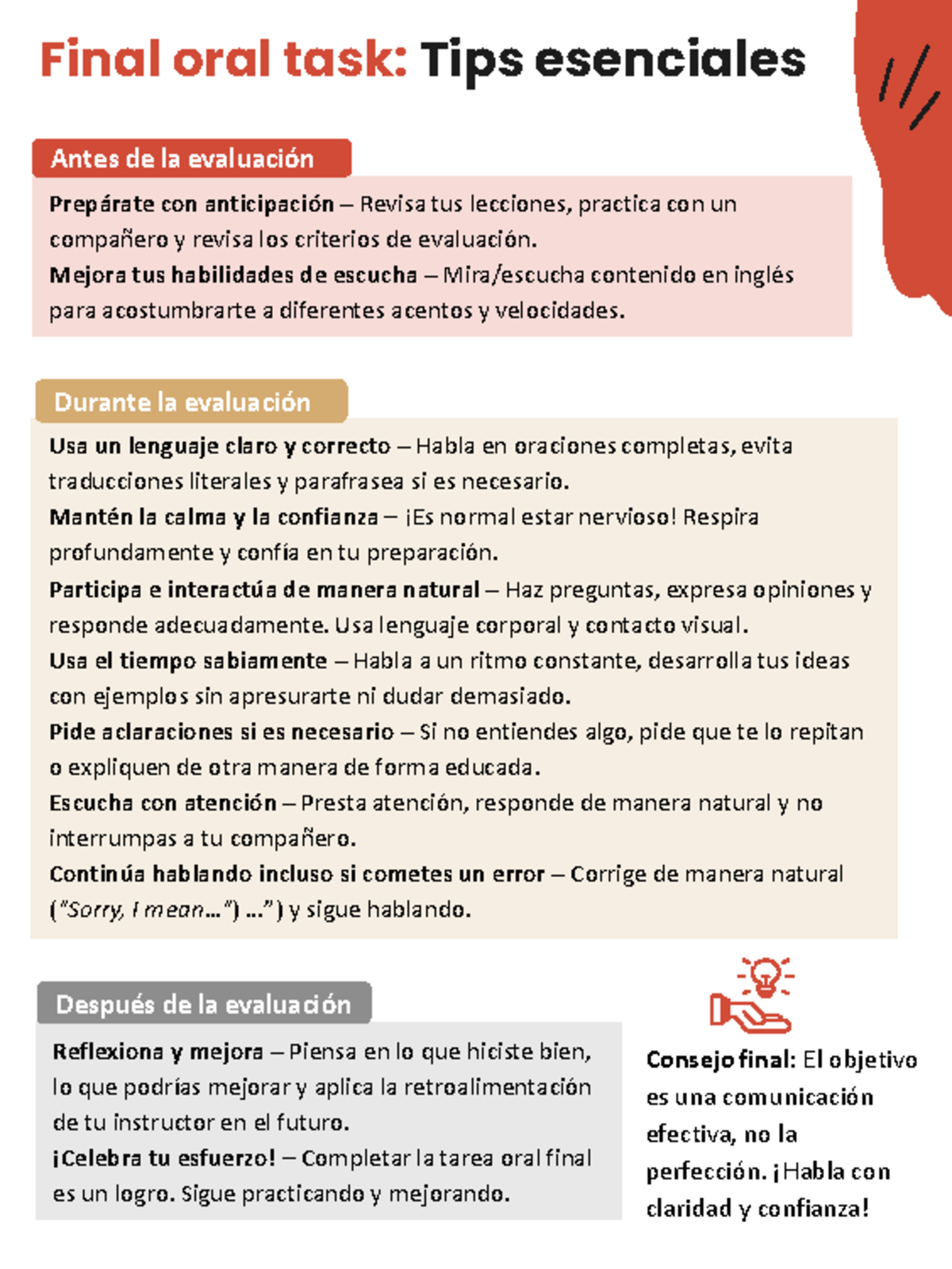 Final Oral Task: Consejos Esenciales para la Evaluación - Studocu