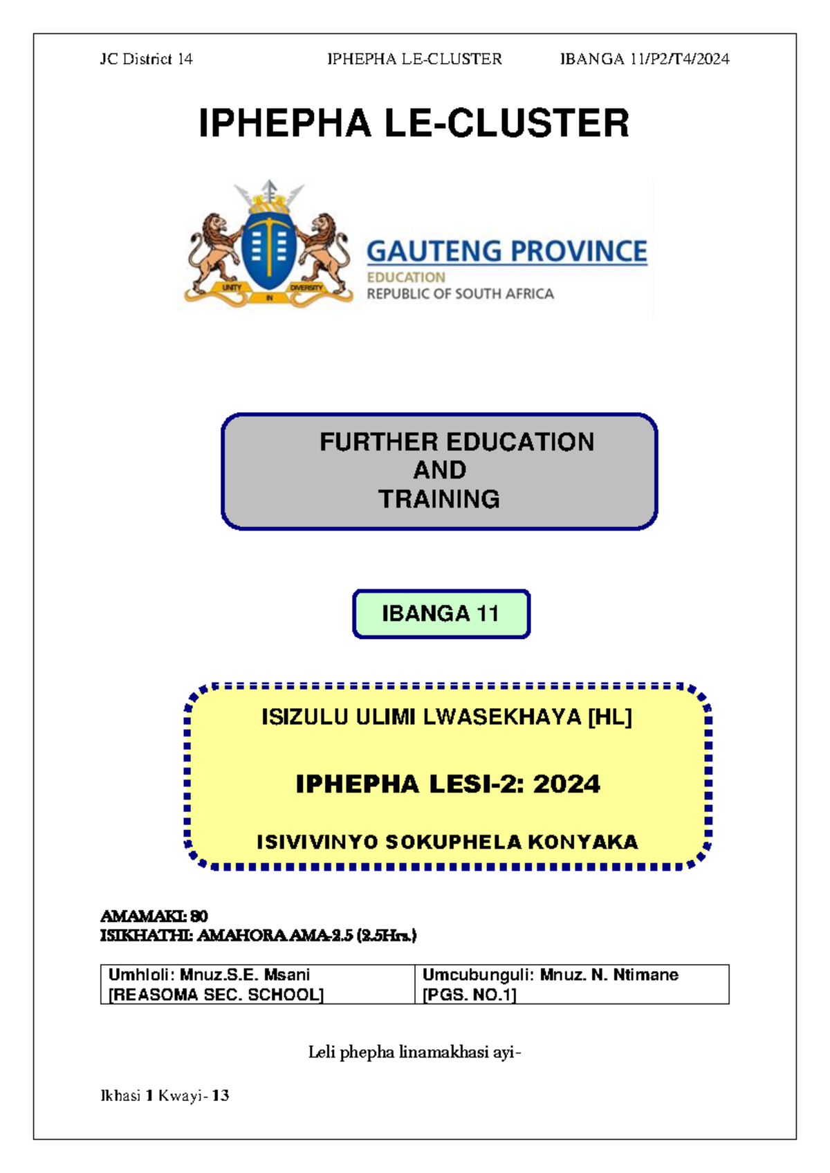 Grade 11 IsiZulu Paper 2 Final Exam Guide 2024 - Studocu