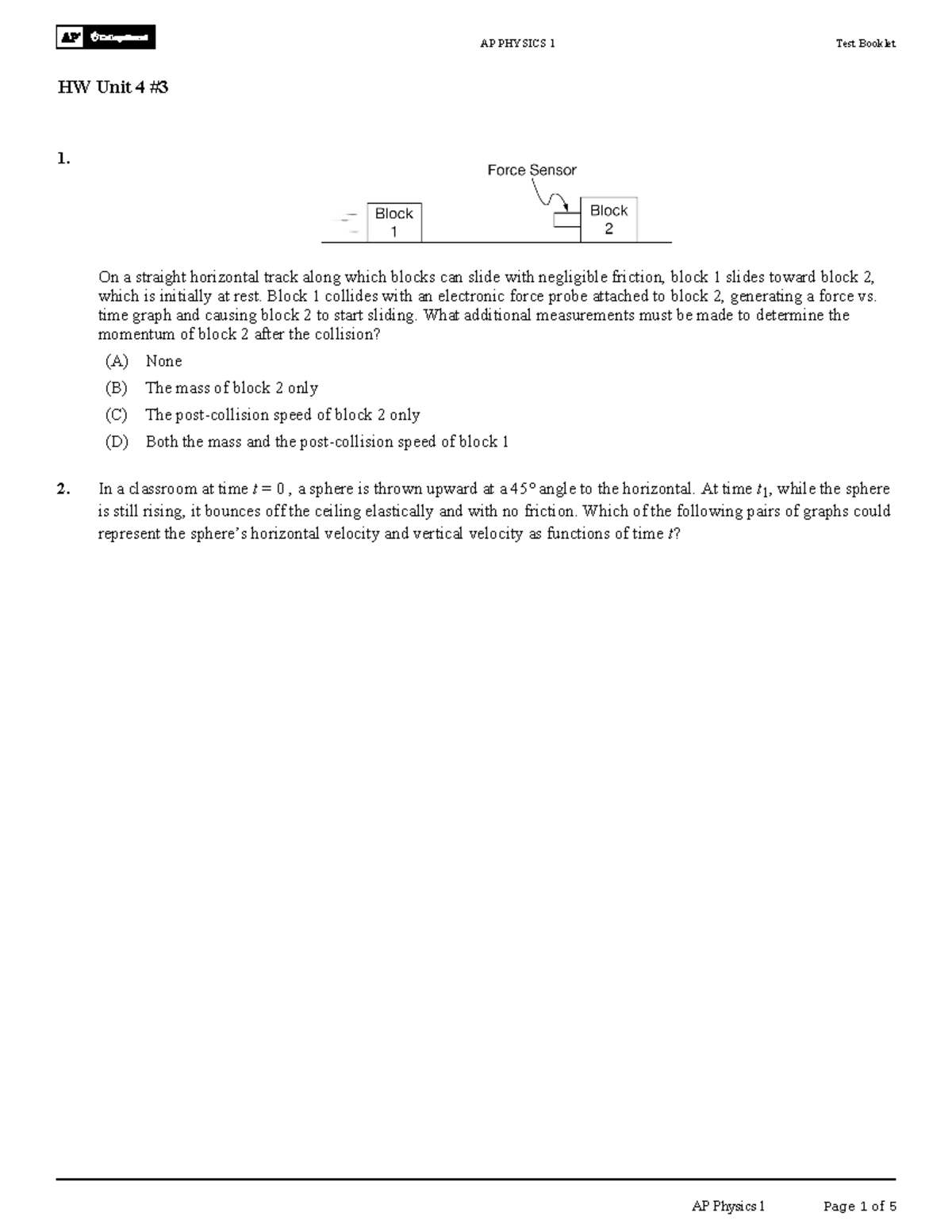 AP PHYSICS 1 HW Unit 4 #3 Assignment Review - Studocu
