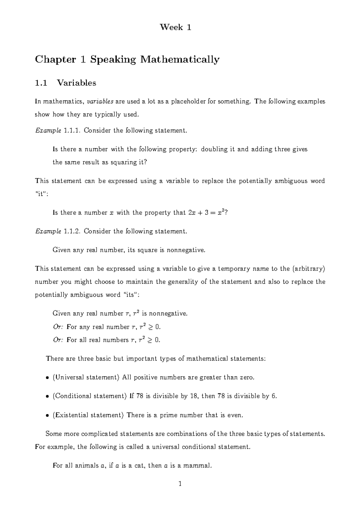Week 1 - asd - Week 1 Chapter 1 Speaking Mathematically 1 Variables In ...