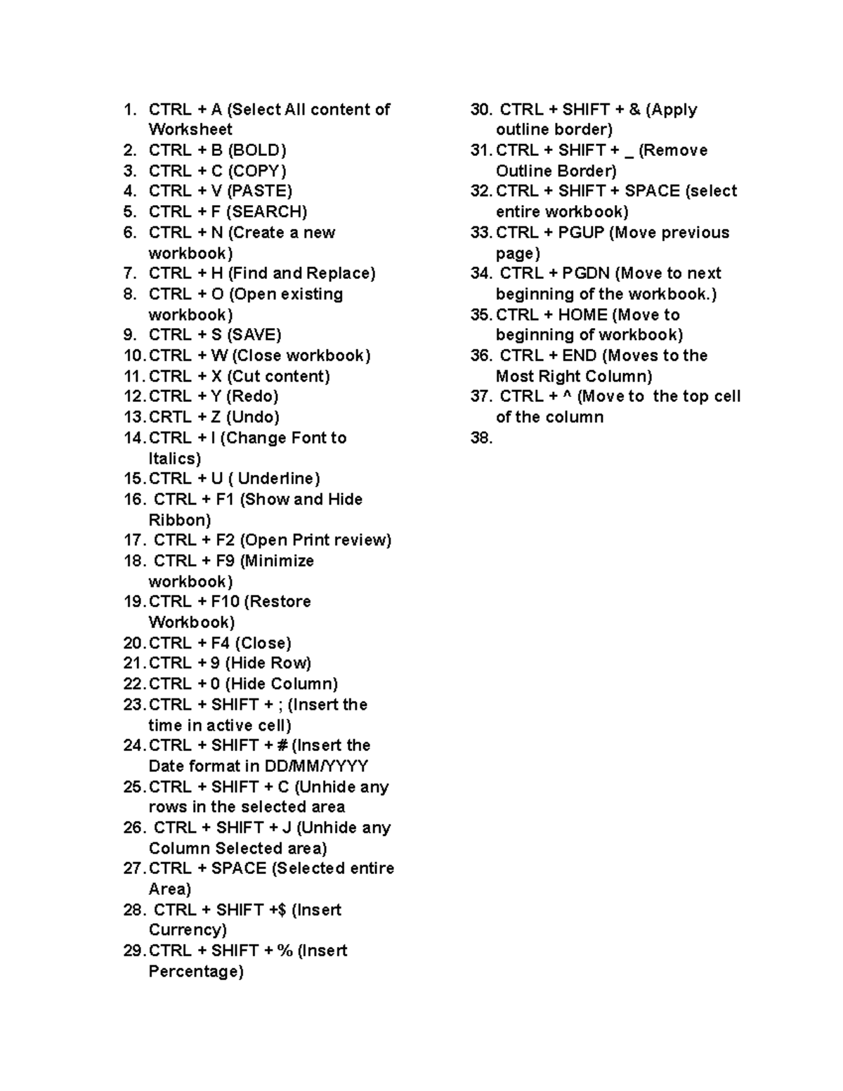 Excel Shortcuts Guide: Essential CTRL Commands for Efficiency - Studocu