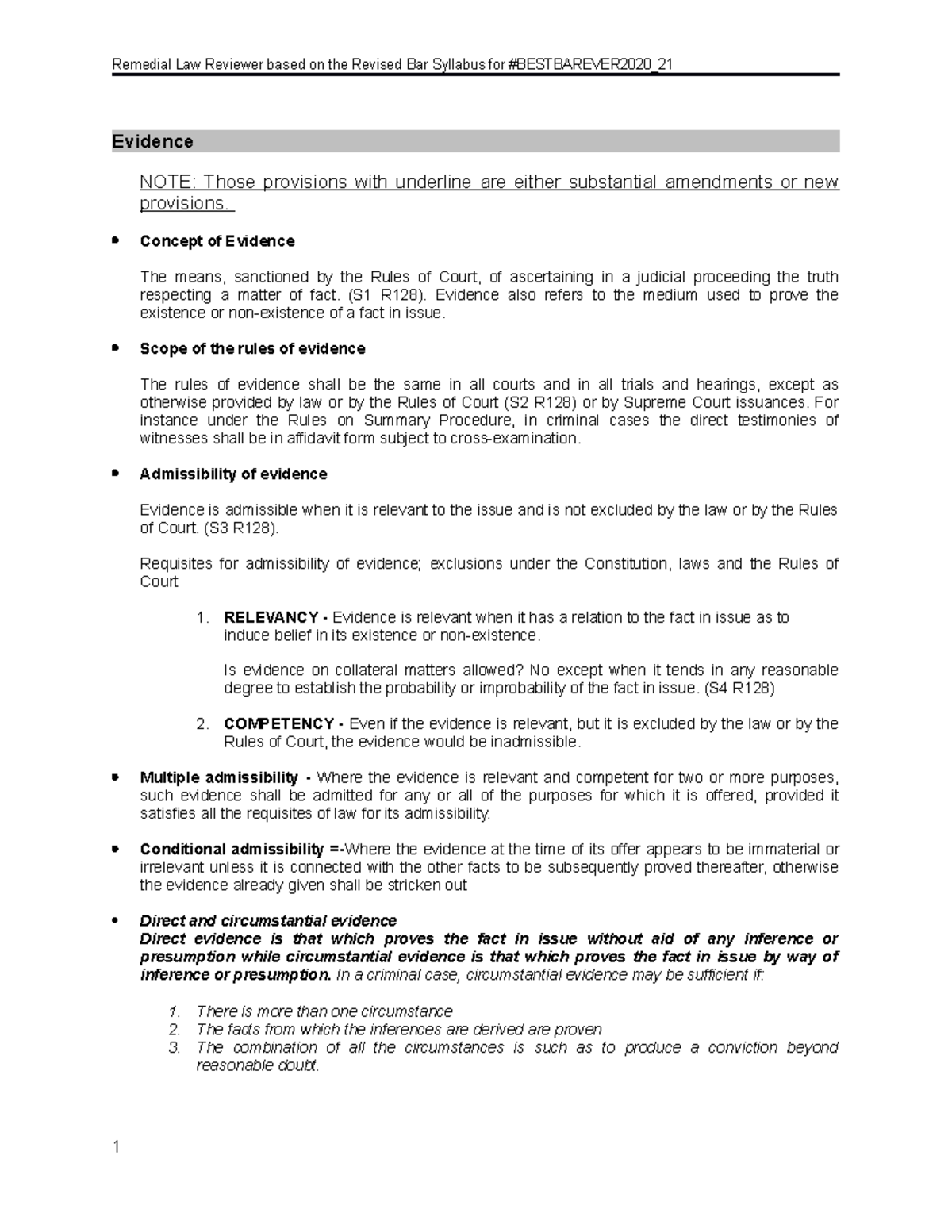 Evidence Concepts and Admissibility: Summary Notes for 06 - Studocu