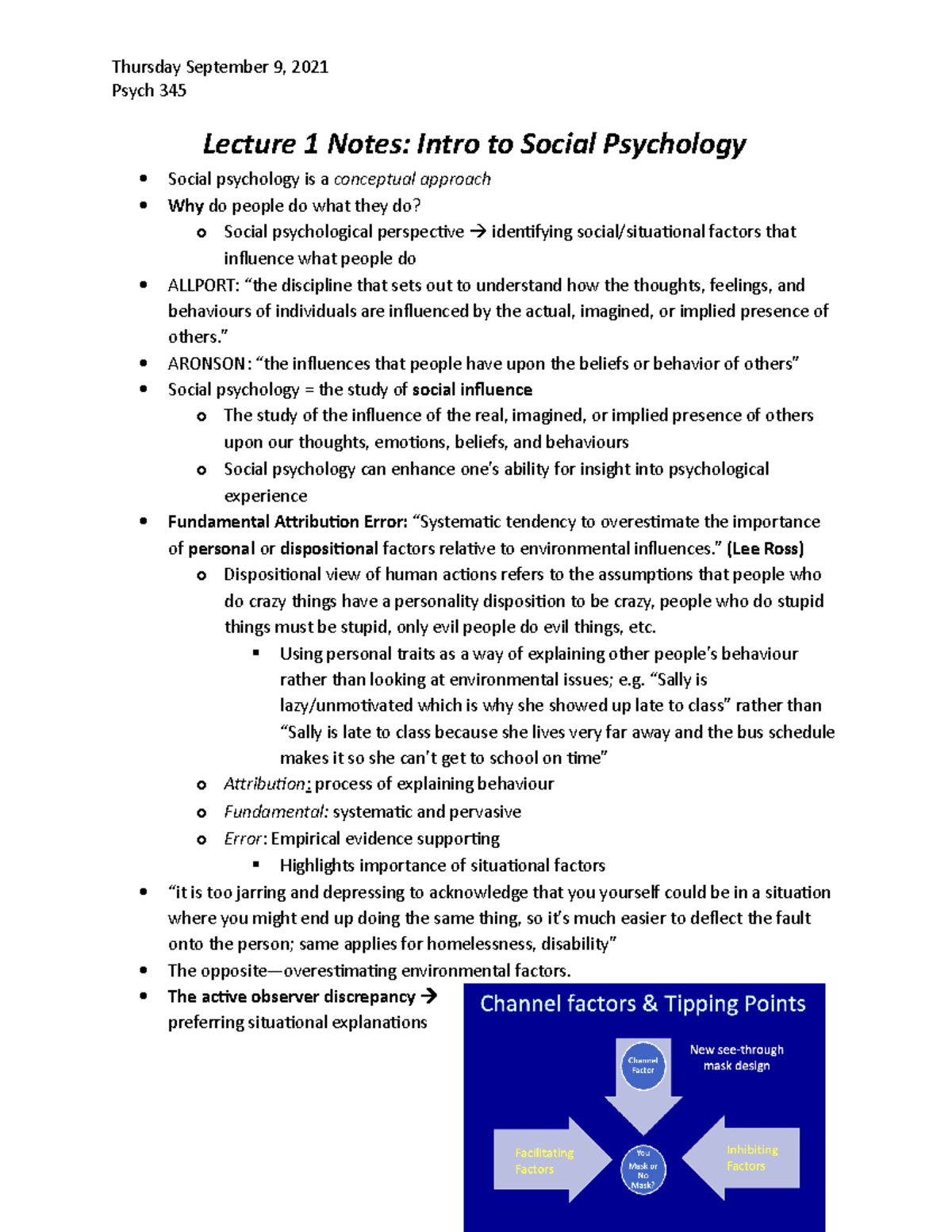 Psych 345 - Chapter 1 Lecture Notes: Understanding Social Psychology ...