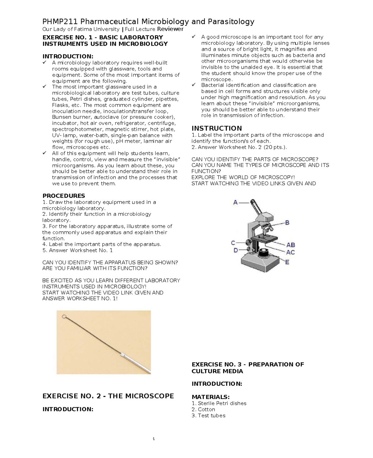 PHMP211 Full Lecture Reviewer: Microbiology Lab Instruments ...