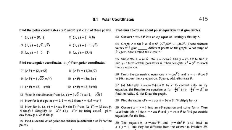 CH9.1 Polar Coordinates & Equations - Calculus Notes Summary - Studocu