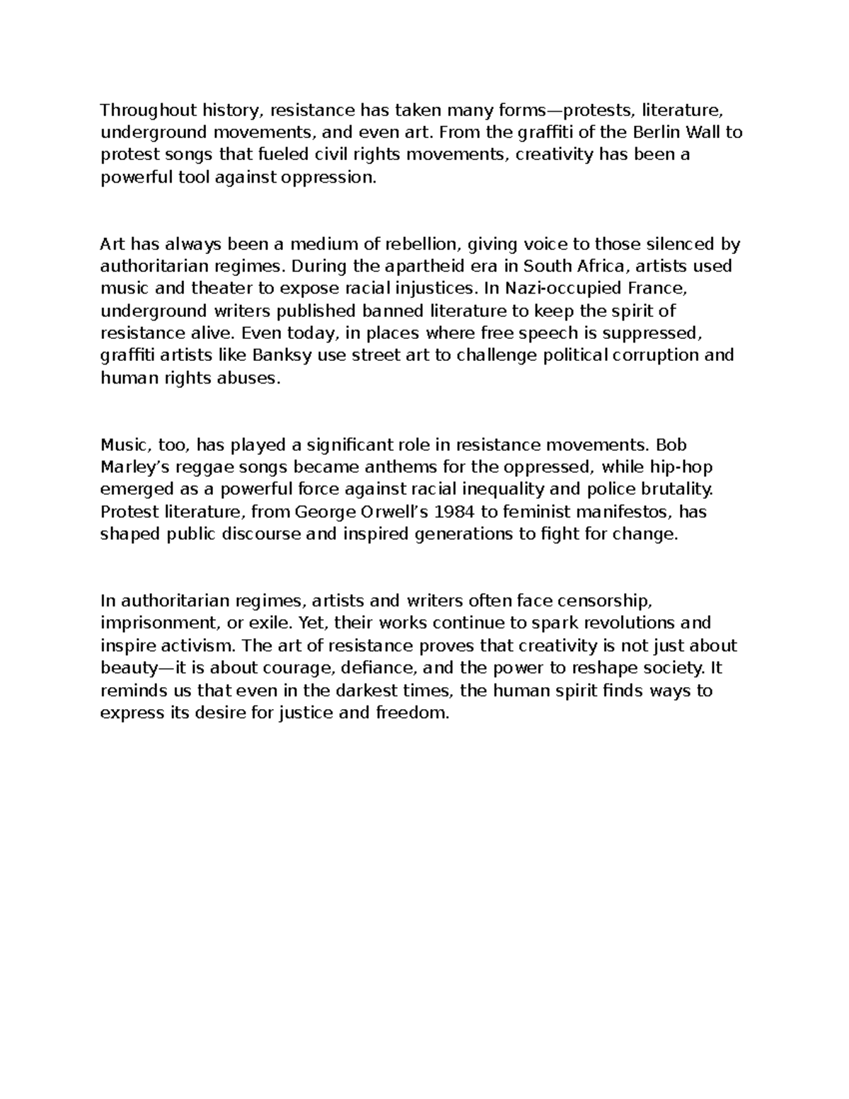 The Art of Resistance - - Studocu