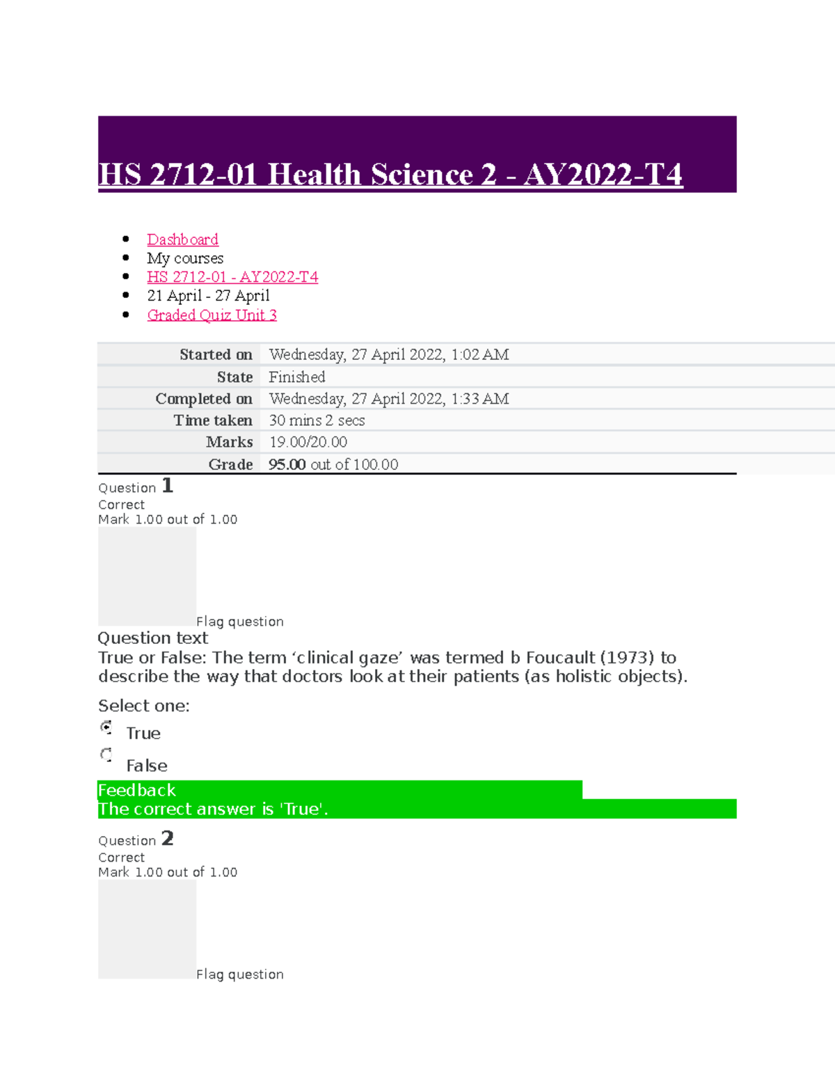 HS 2712 Graded Quiz: Unit 3 Results & Key Topics Analysis - Studocu