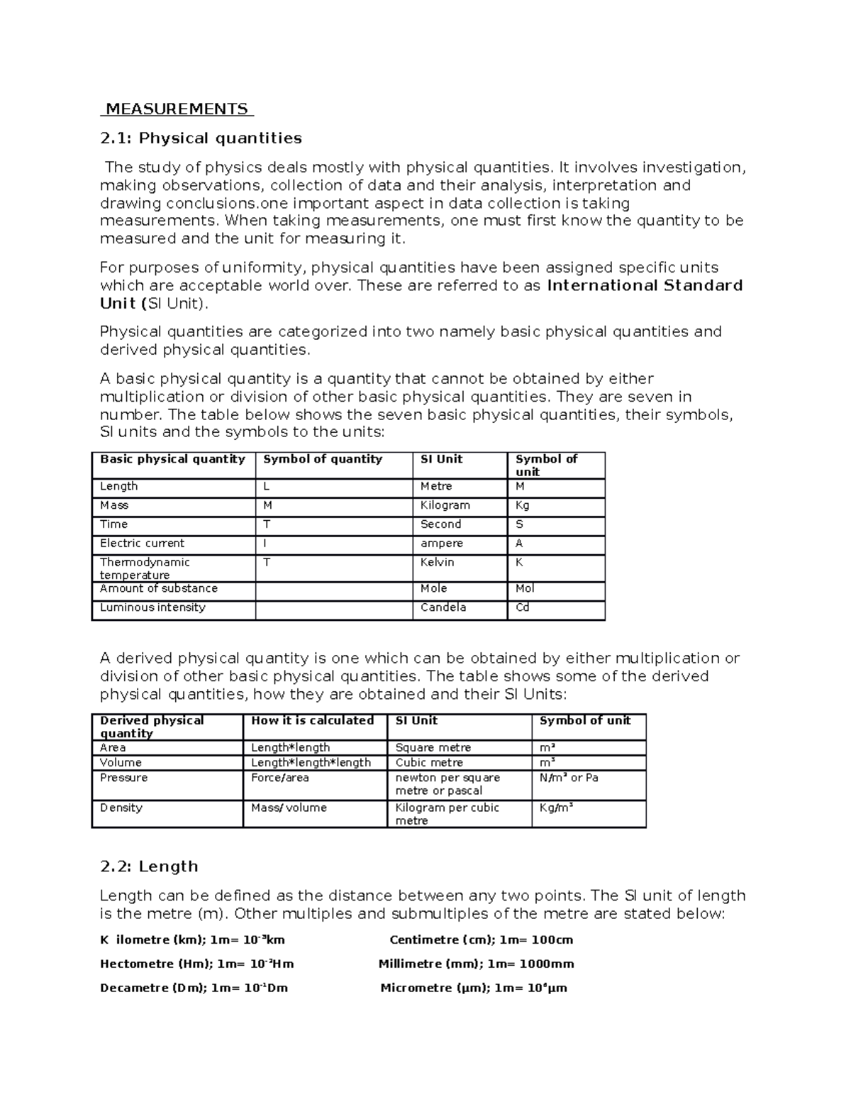 Science Notes-1: Understanding Physical Quantities and Measurements ...