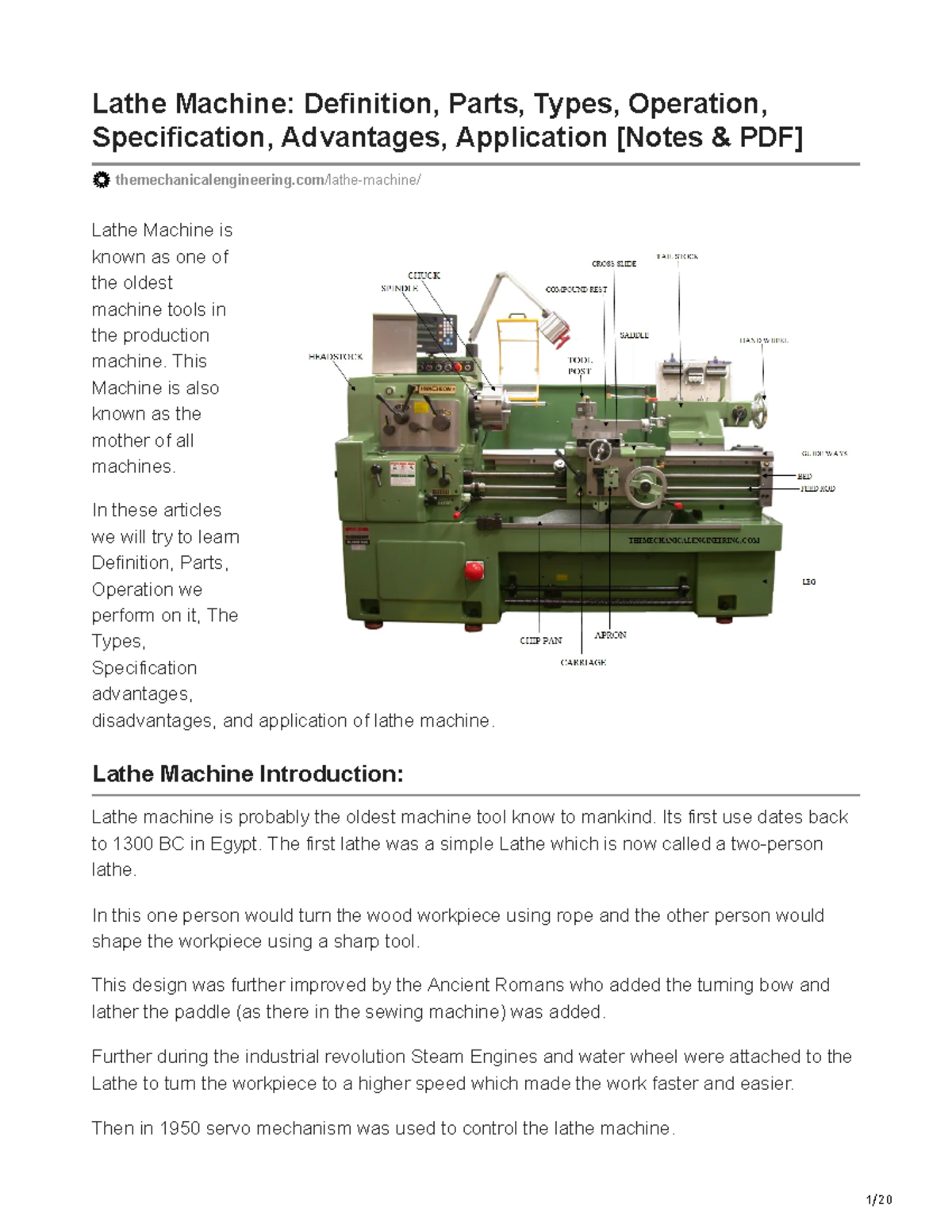 Lathe Machine Overview: Definition, Parts, Types, and Applications - Studocu