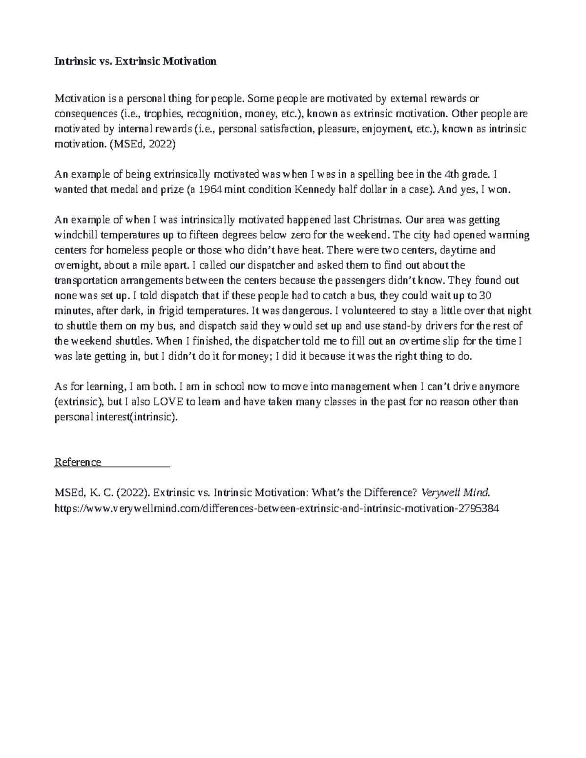 UNIV1001 Unit 5 Journal: Understanding Intrinsic & Extrinsic Motivation ...