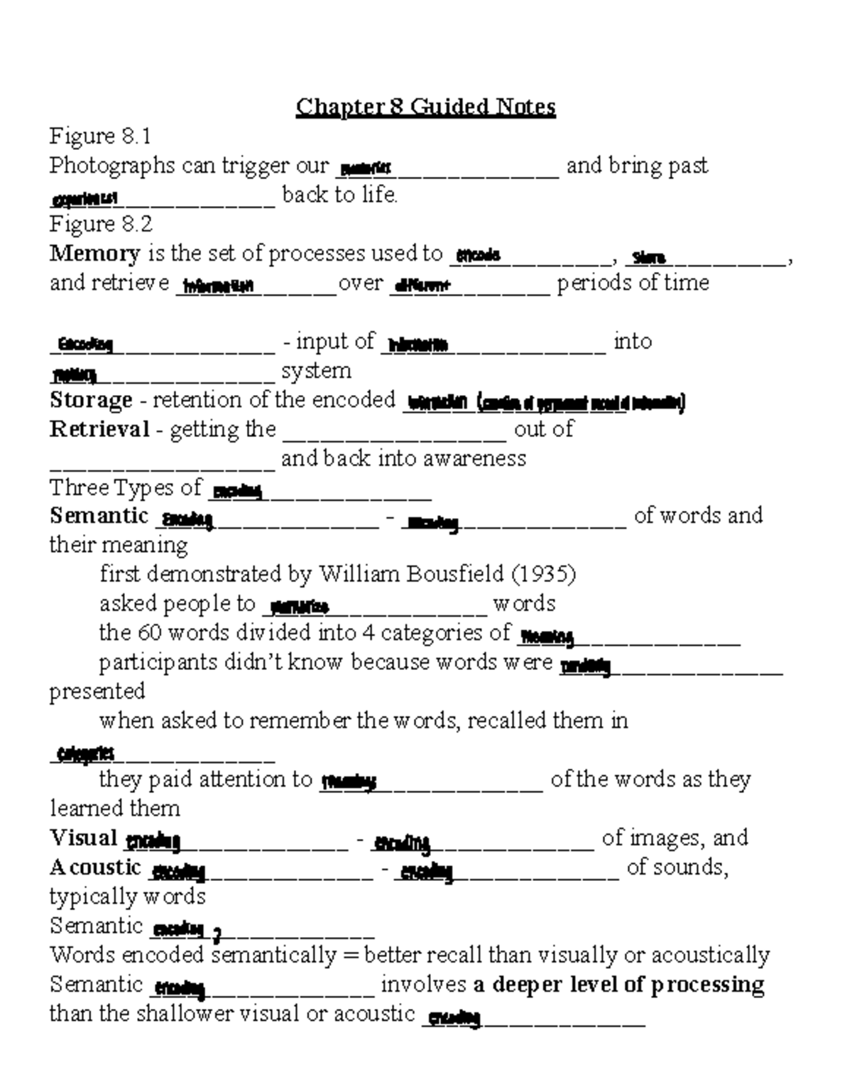 Chapter 8 Memory Concepts - Key Terms & Summary Notes - Studocu