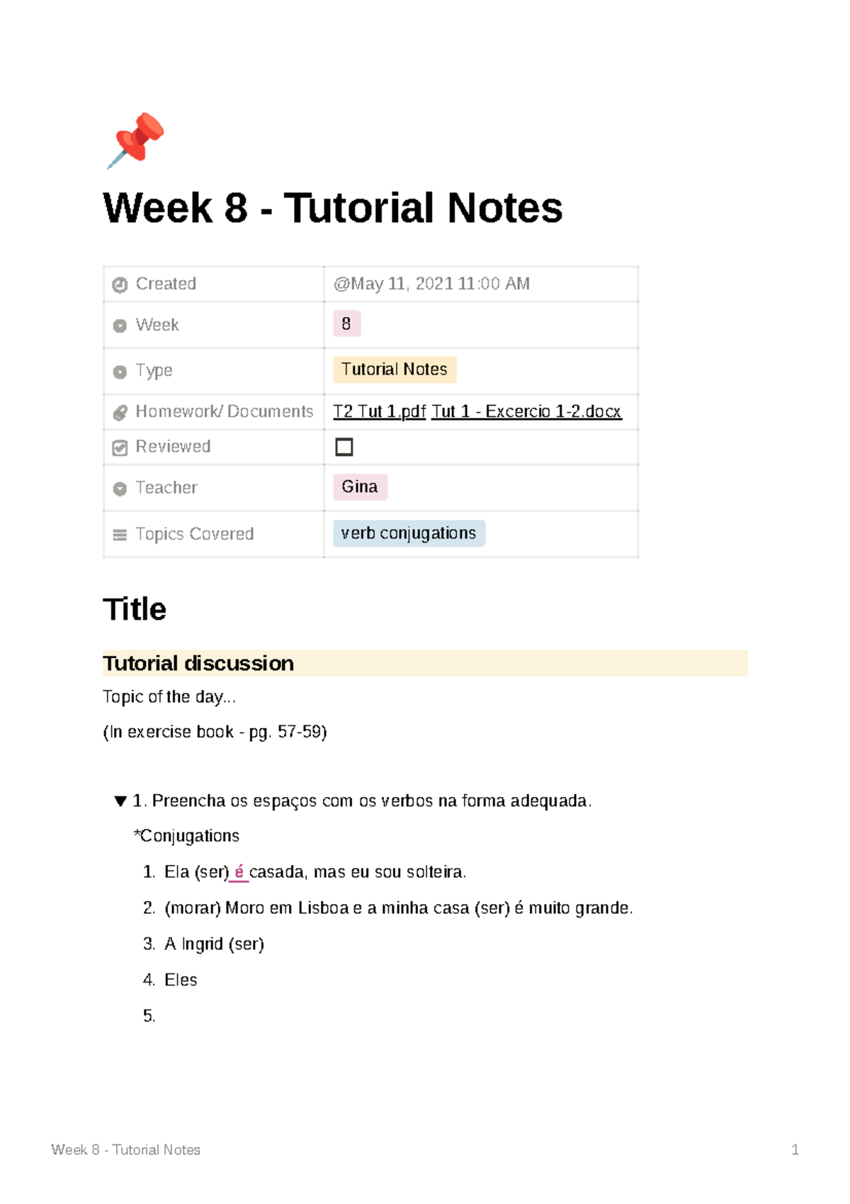 Week 8 - Tutorial Notes - Week 8 - Tutorial Notes 1 º Week 8 - Tutorial ...