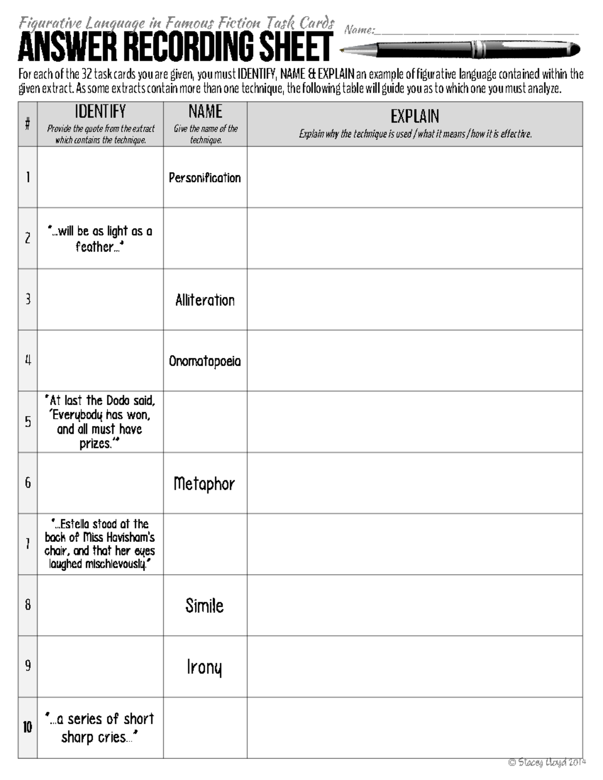 Figurative Language Analysis Worksheet - ENG 101 - Studocu