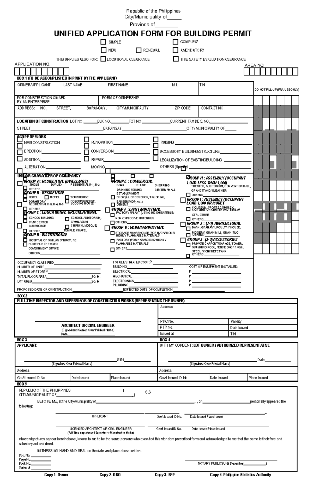 Unified Application Form for Building Permit - Philippines - Studocu