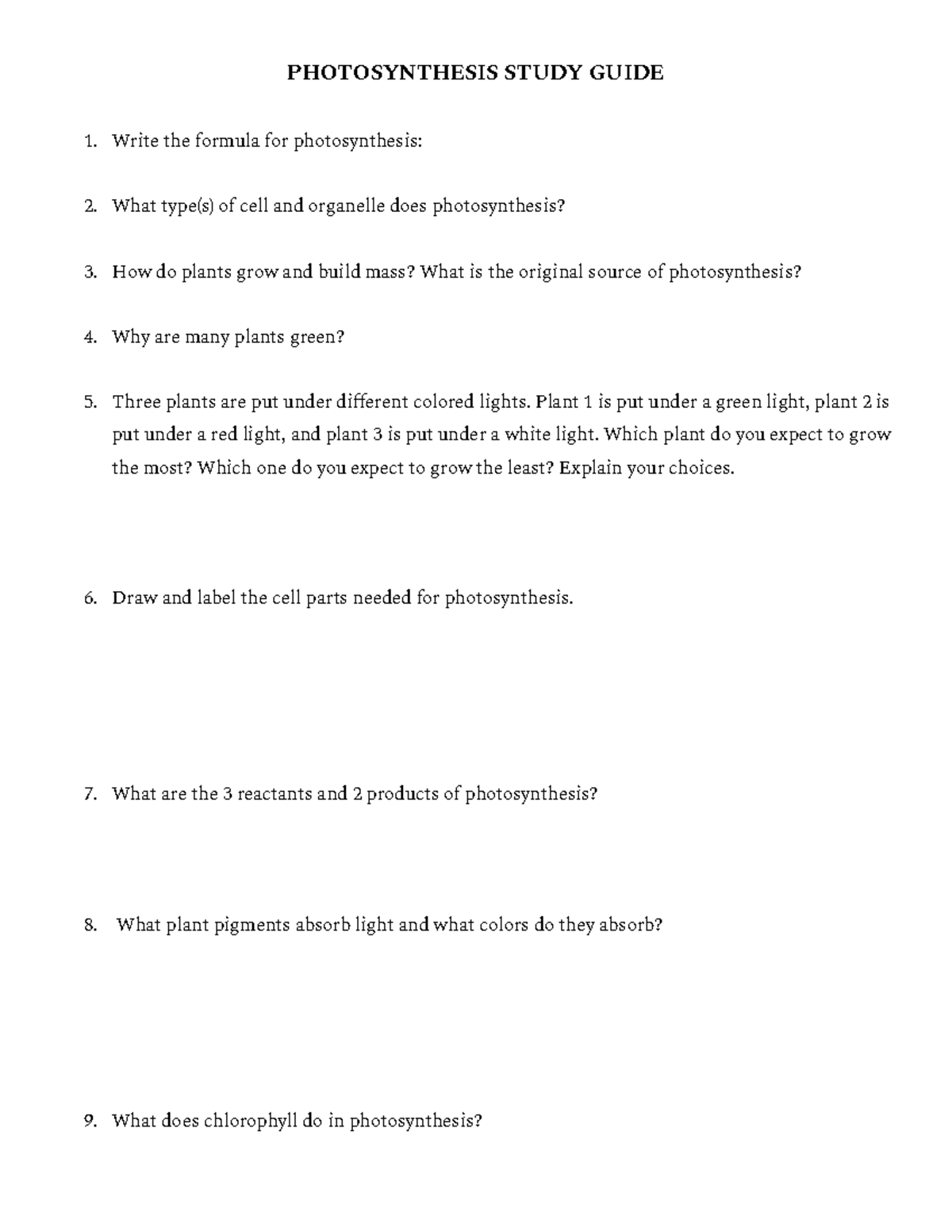 Photosynthesis Quiz Review - TPT - Google Docs - PHOTOSYNTHESIS STUDY ...
