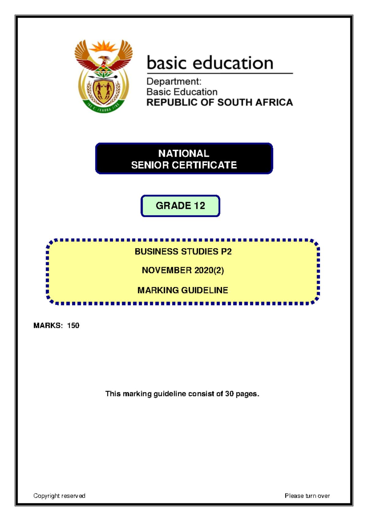 Business Studies P2 NSC Marking Guideline November 2020 - Studocu