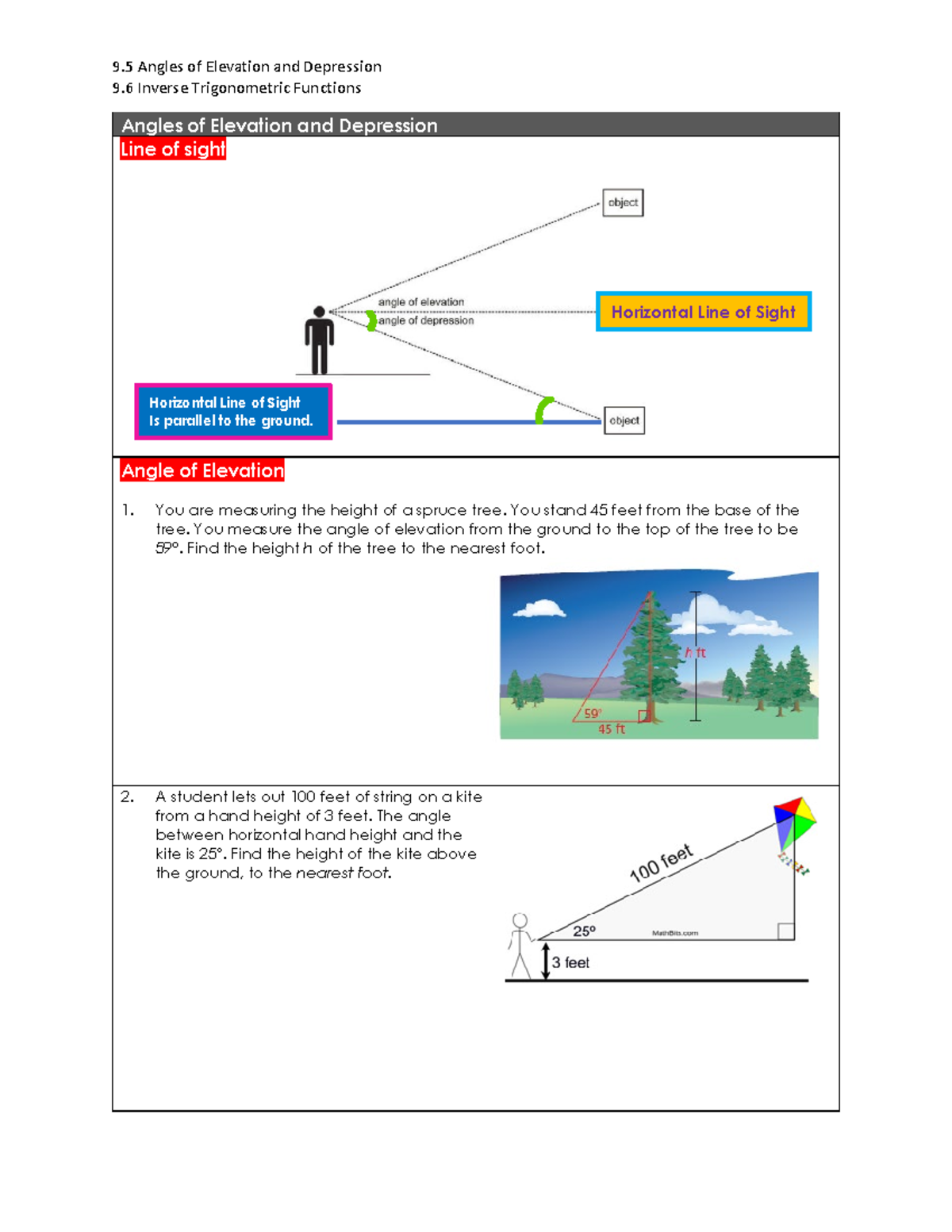 Angle Of Elevation And Depression Worksheet 2 Angle Of Elevation And
