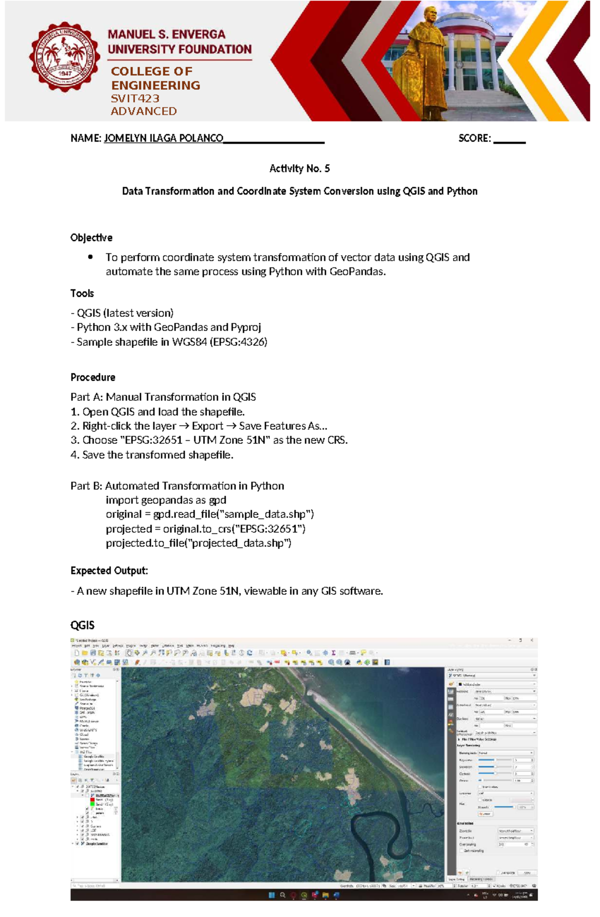 SVIT423 Activity 5: Data Transformation & CRS Conversion with QGIS ...