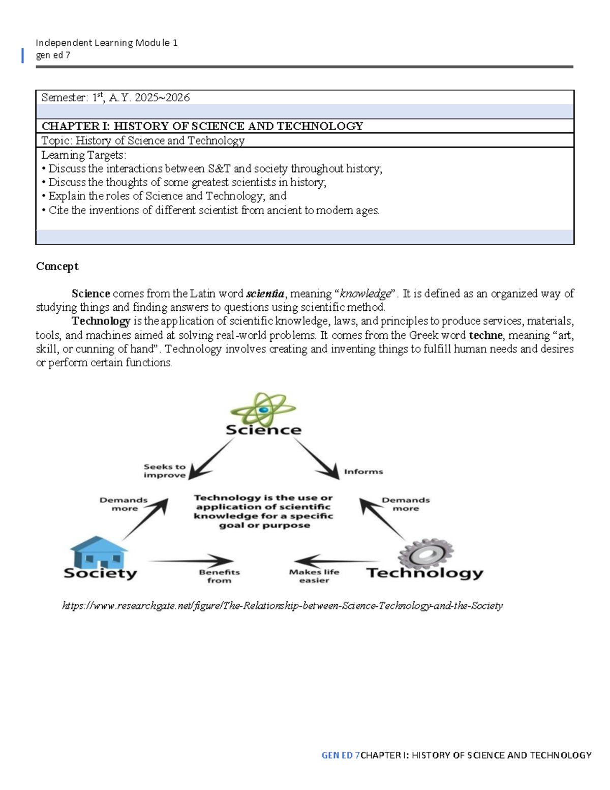 Gen Ed 7 Independent Learning Module 1: History of Science & Tech - Studocu
