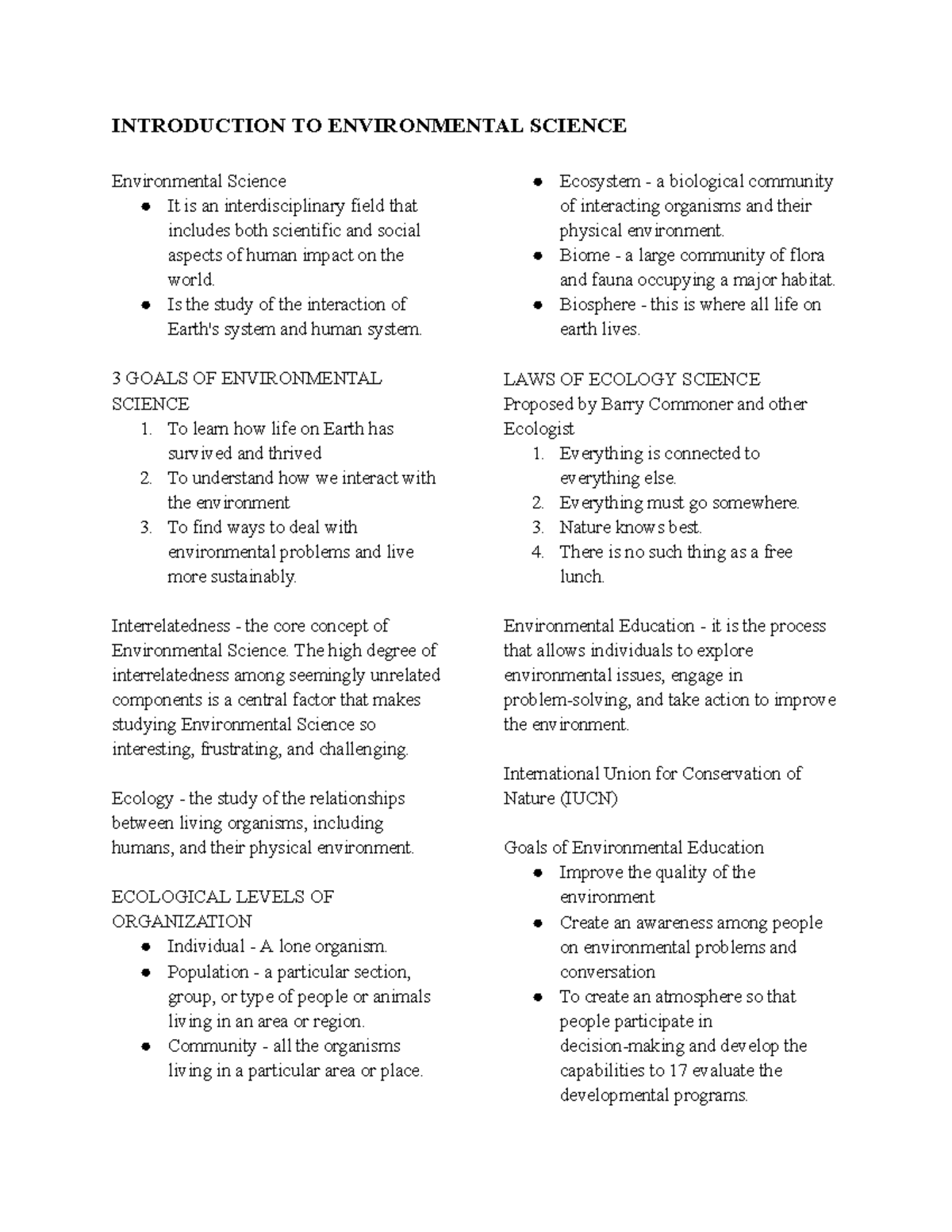 Environmental Science: An Introductory Overview and Goals - Studocu