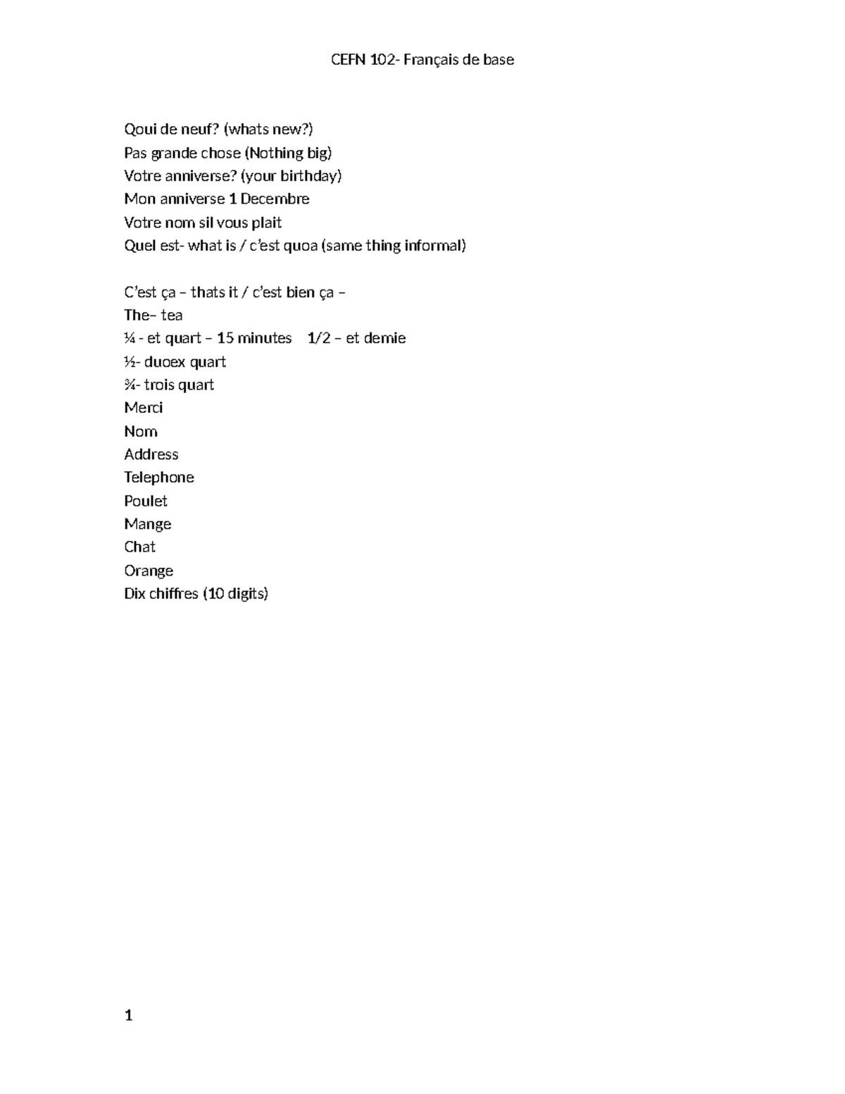 CEF 101 Français de base: Demander et Dire Adresse & Téléphone - Studocu
