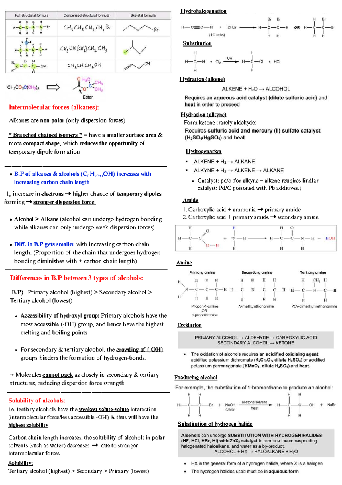 Chemistry 101: Hydrohalogenation, Hydration, and Intermolecular Forces - Studocu