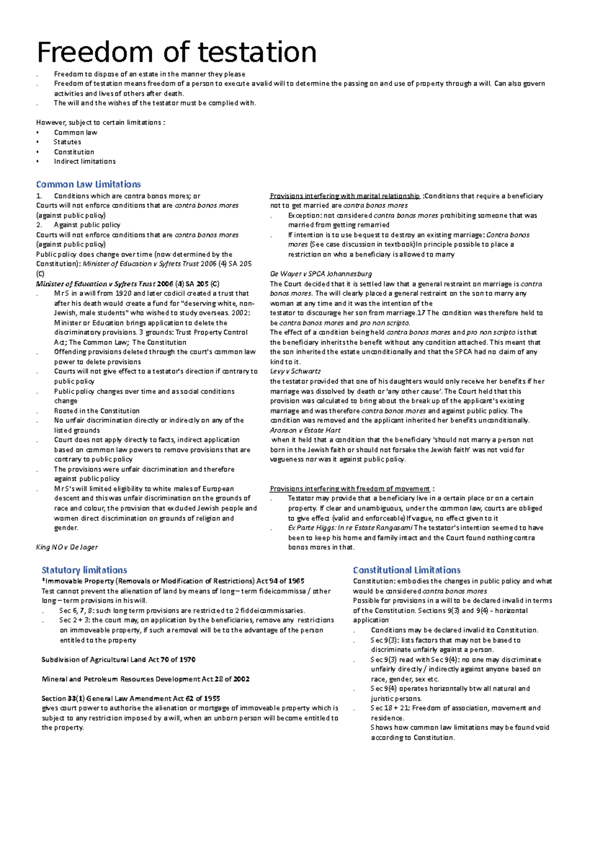 Overview of Freedom of Testation: Legal Framework and Limitations - Studocu