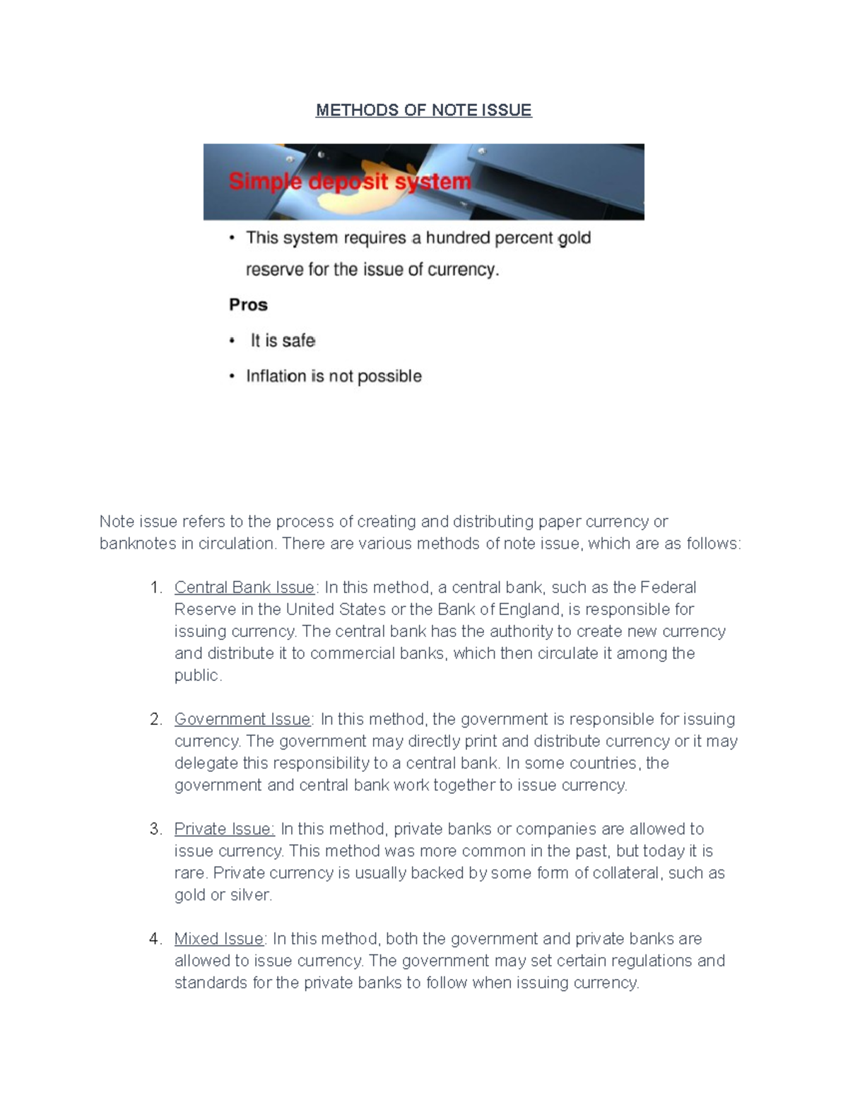 Methods of Note Issue: A Comprehensive Overview on Currency ...