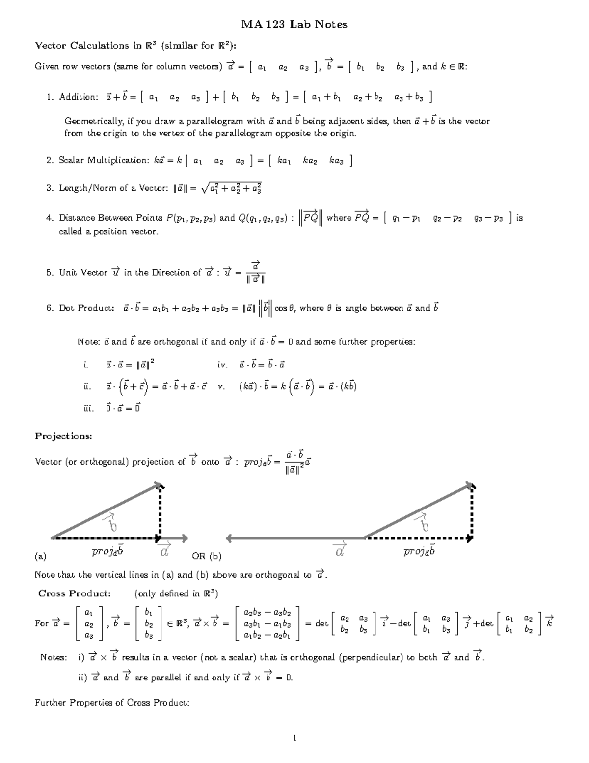 MA 123 Lab 3 Notes: Vector Calculations in R2 and R3 - Studocu