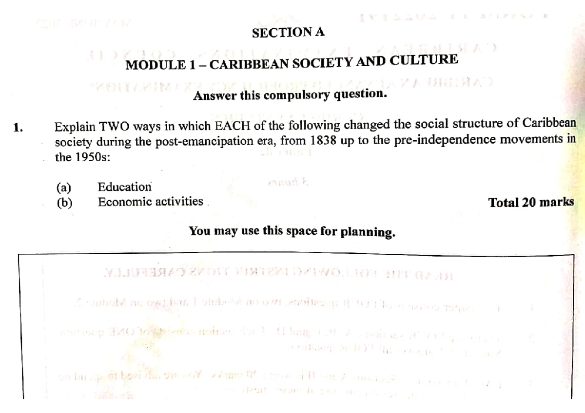 CAPE 2003 Caribbean Society and Culture Past Paper Answers & Analysis ...