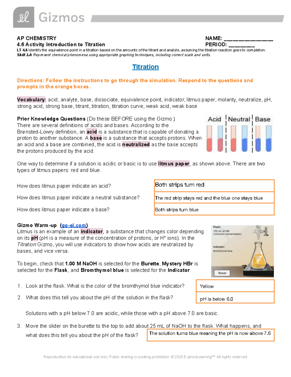 AP CHEMISTRY 4.6 Final Exam Activity: Introduction to Titration - Studocu