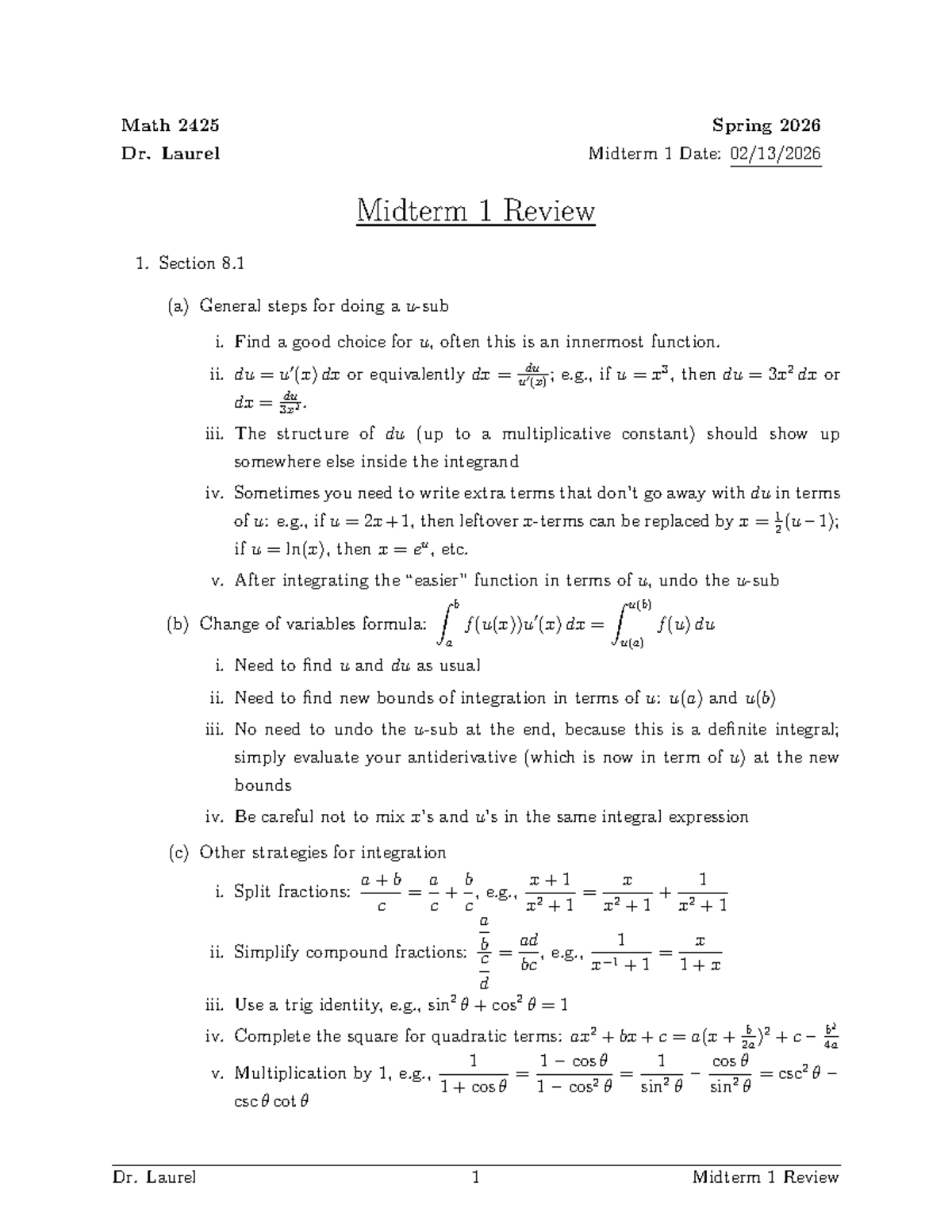 Midterm 1 Review for MTH 2425 - Spring 2026 - Studocu