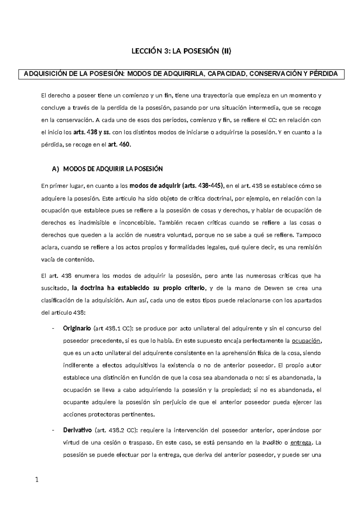 T3 Dciii - Lección 3: Modos de Adquirir y Conservar la Posesión - Studocu