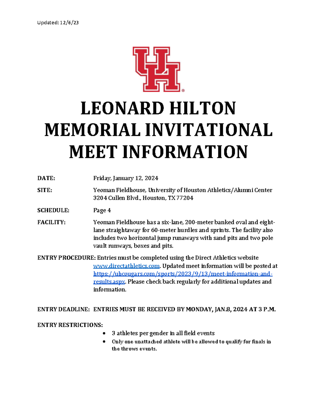 2024 Leonard Hilton MEET INFO - LEONARD HILTON MEMORIAL INVITATIONAL ...