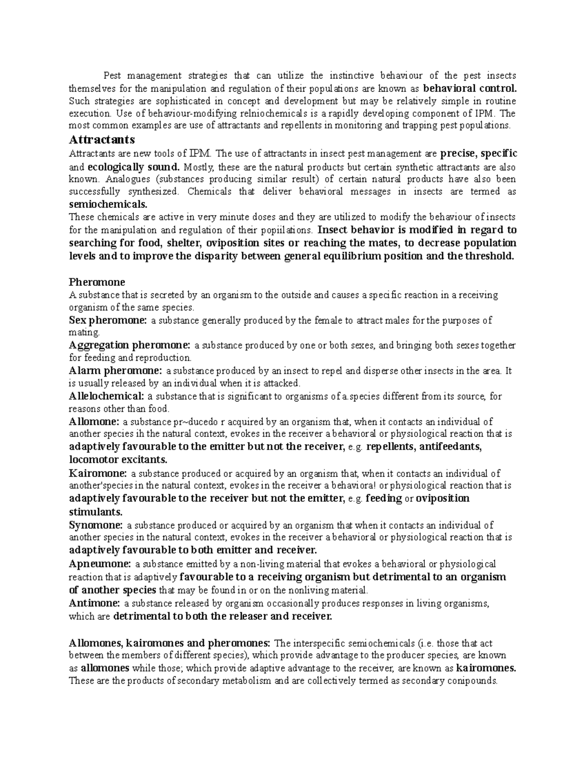 Pest management practices - Lecture notes 1 - Pest management ...