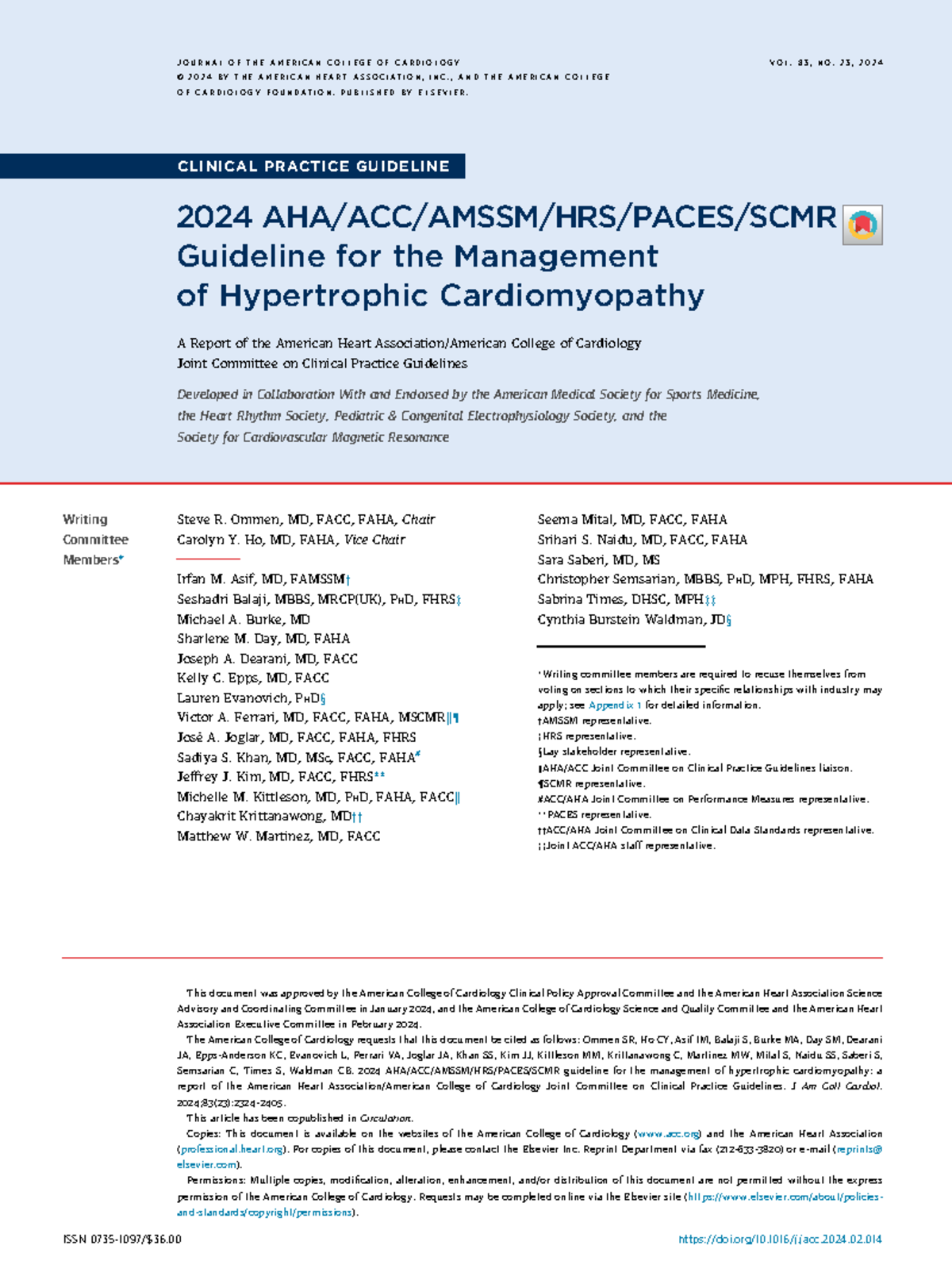 2024 AHA/ACC Guidelines for Hypertrophic Cardiomyopathy Management ...