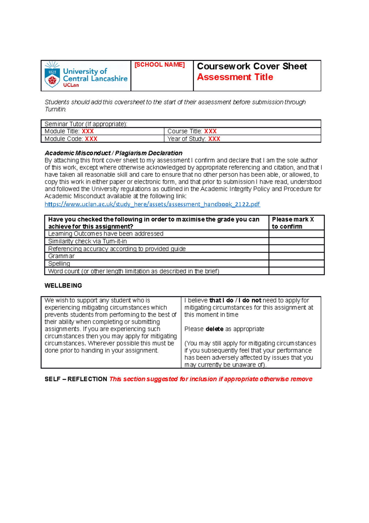 Uclan Assessment e-coversheet amended Version - [SCHOOL NAME ...