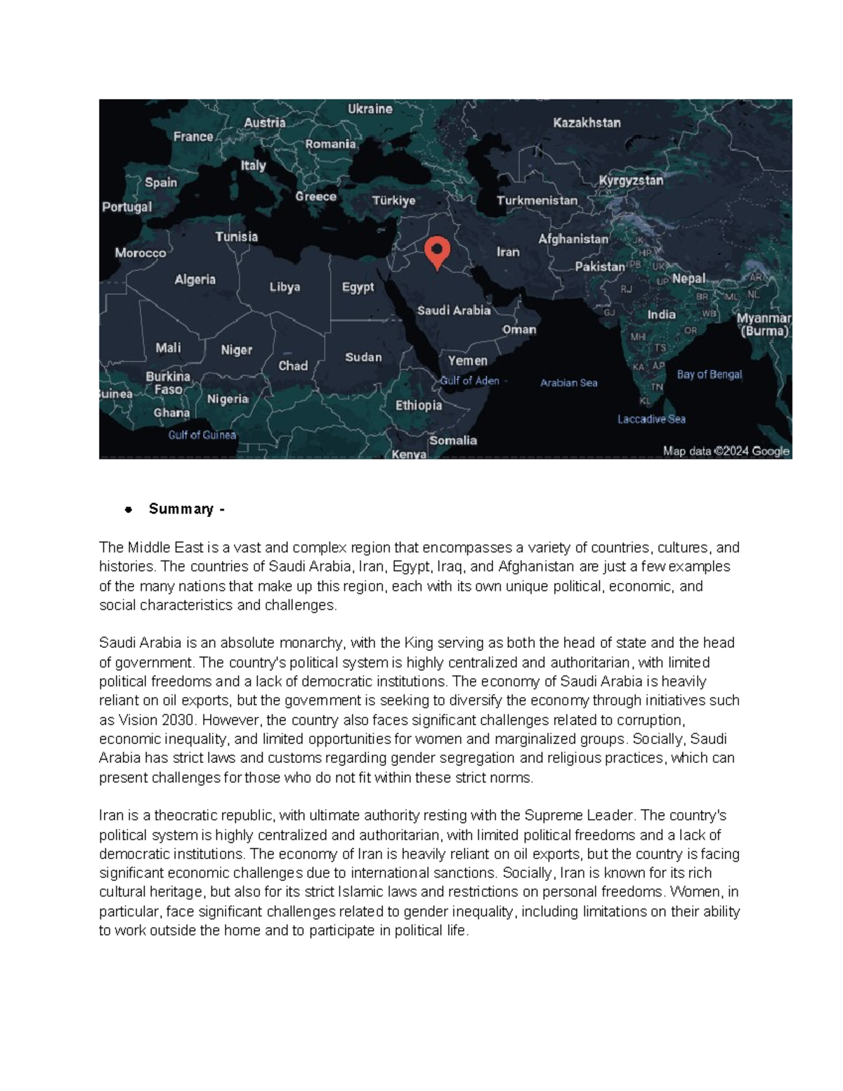 Middle East Region: Political, Economic & Social Overview Paper - Studocu