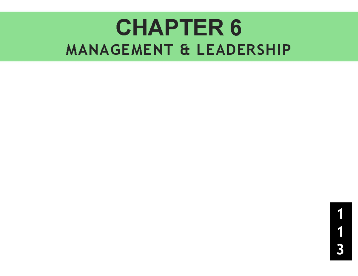 CHAPTER 6: MANAGEMENT LEADERSHIP - BSMAN 113 Overview and Key Concepts ...