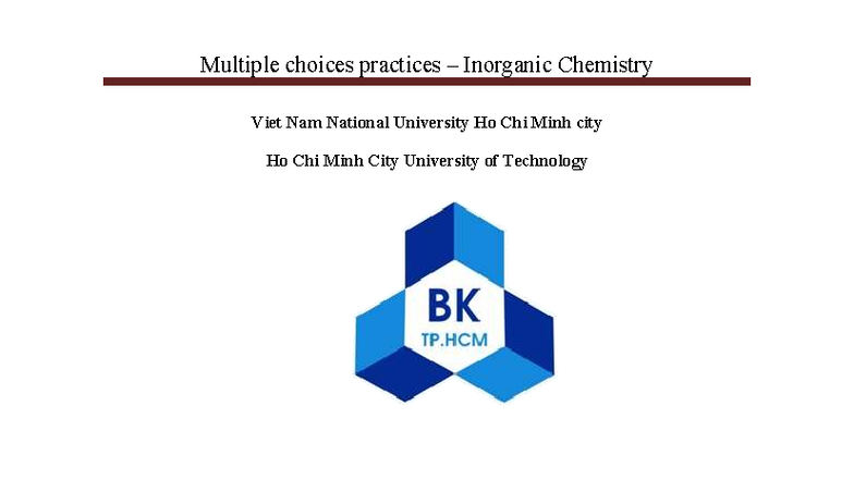 Multiple Choices Exercises for Inorganic Chemistry (INORGANIC CHEMISTRY ...