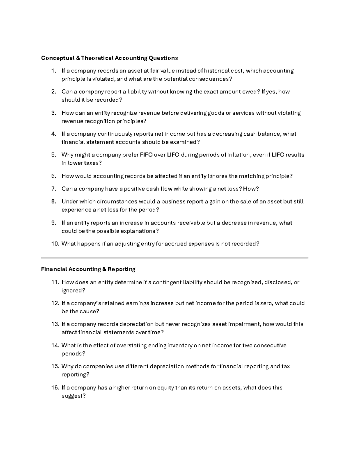 Accounting Test - Difficult Conceptual & Theoretical Questions - Studocu